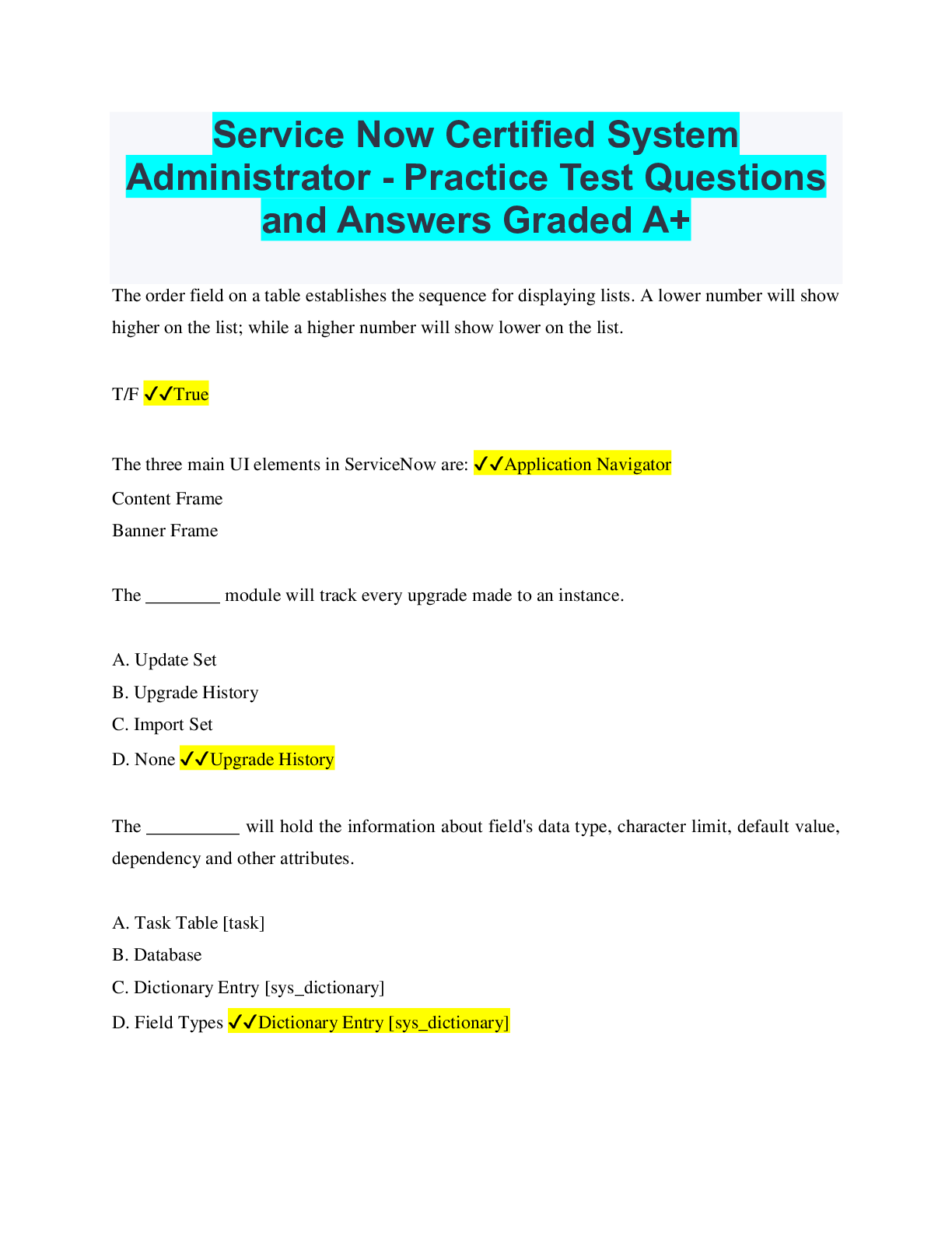 Service Now Certified System Administrator - Practice Test Questions ...