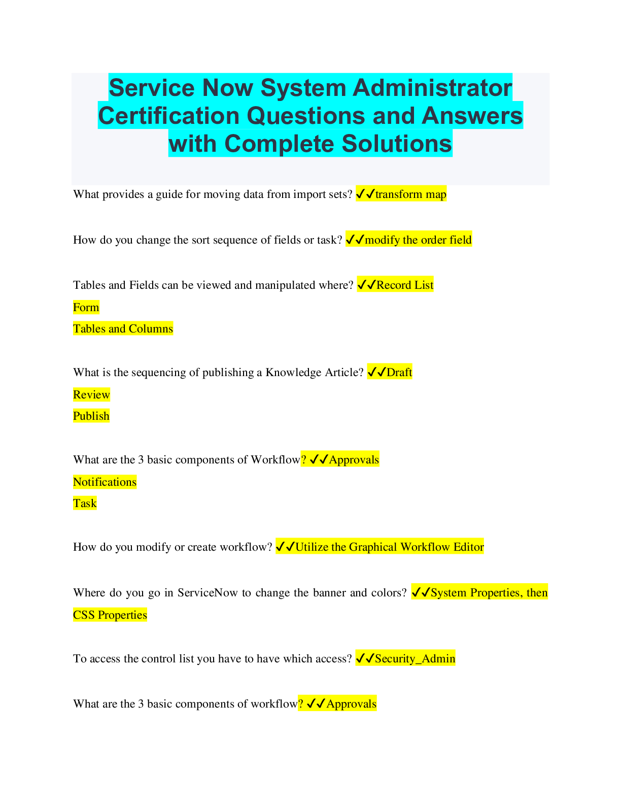 Service Now System Administrator Certification Questions and Answers ...