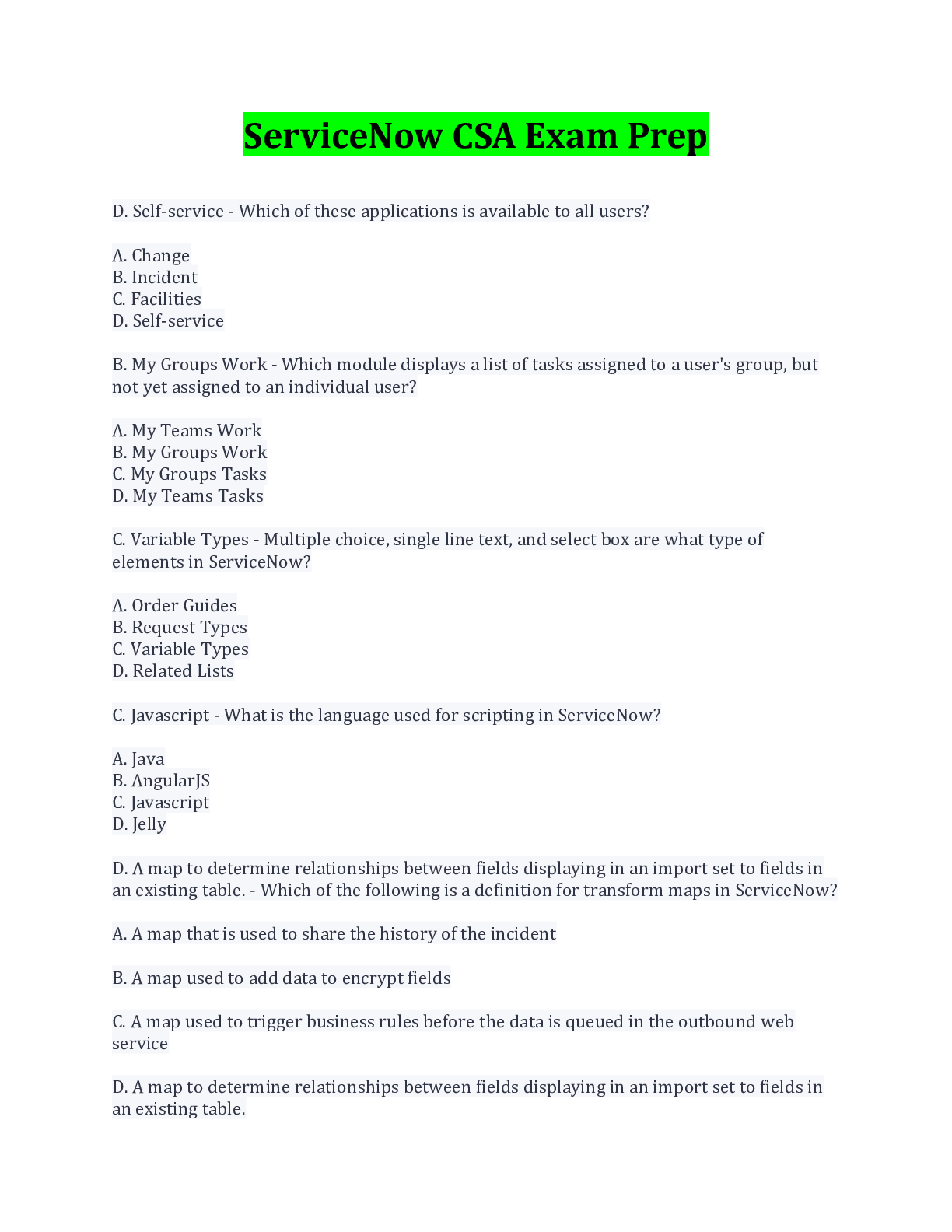 CSA ServiceNow Practice Test Questions And Answers Latest Update With ...