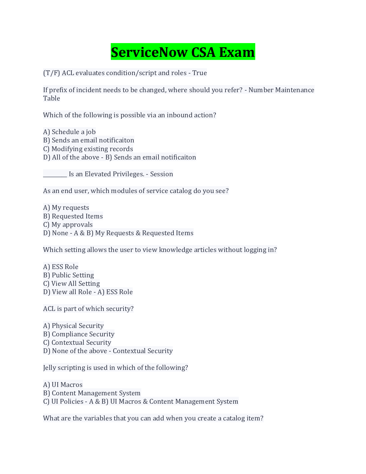 ServiceNow CSA Exam Questions And Answers Complete top Solution Latest ...