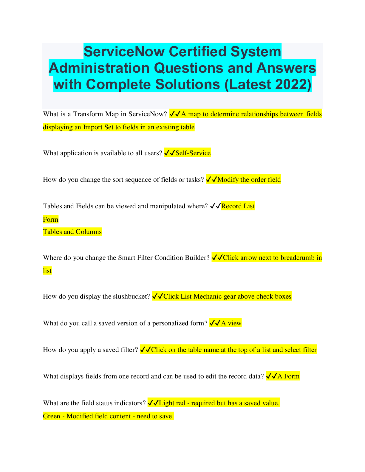 ServiceNow Certified System Administration Questions and Answers with ...