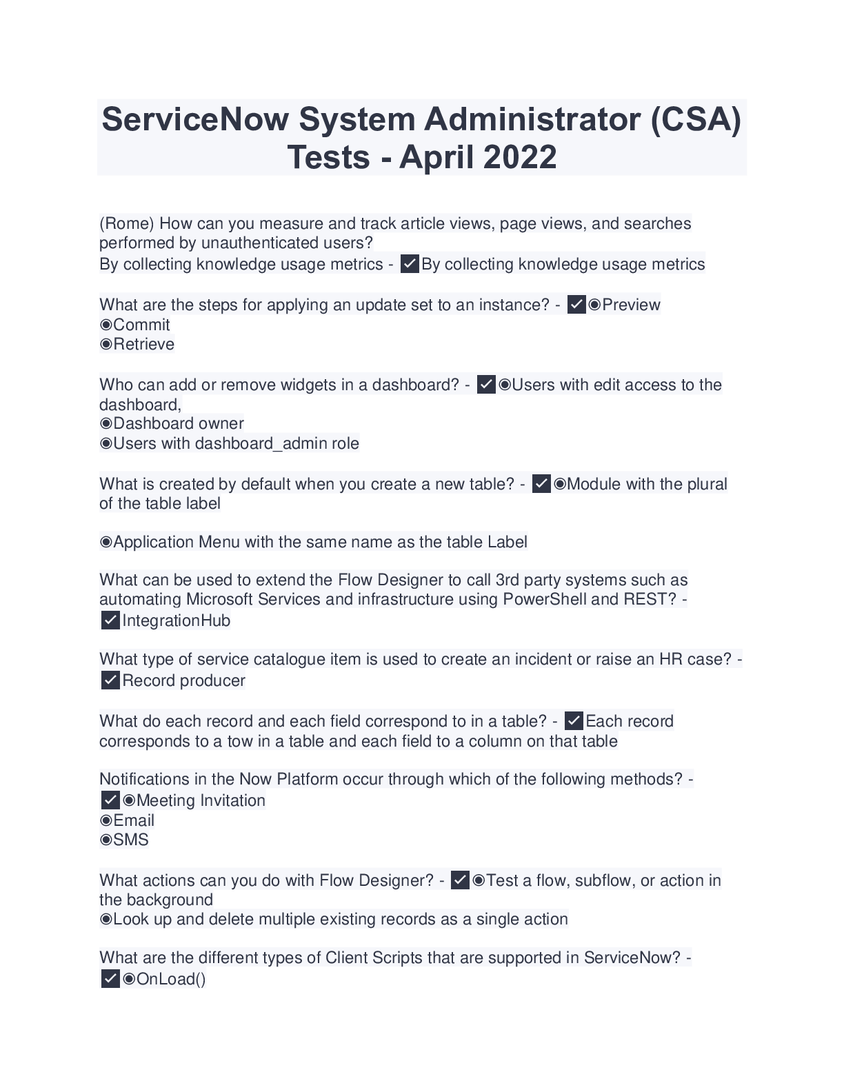 ServiceNow System Administrator (CSA) Tests - April 2022 - Scholarfriends
