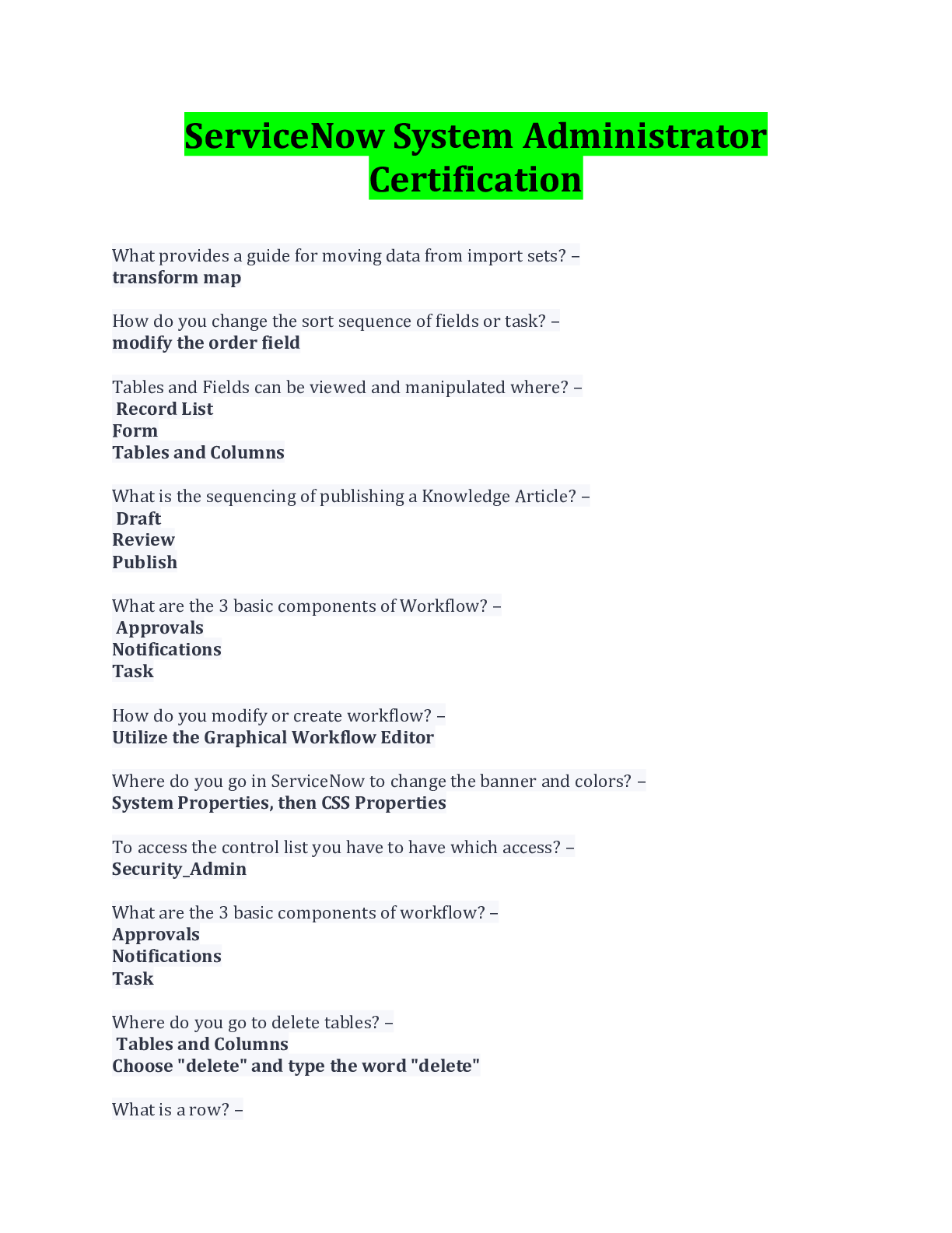 ServiceNow System Administrator Certification questions with answers ...