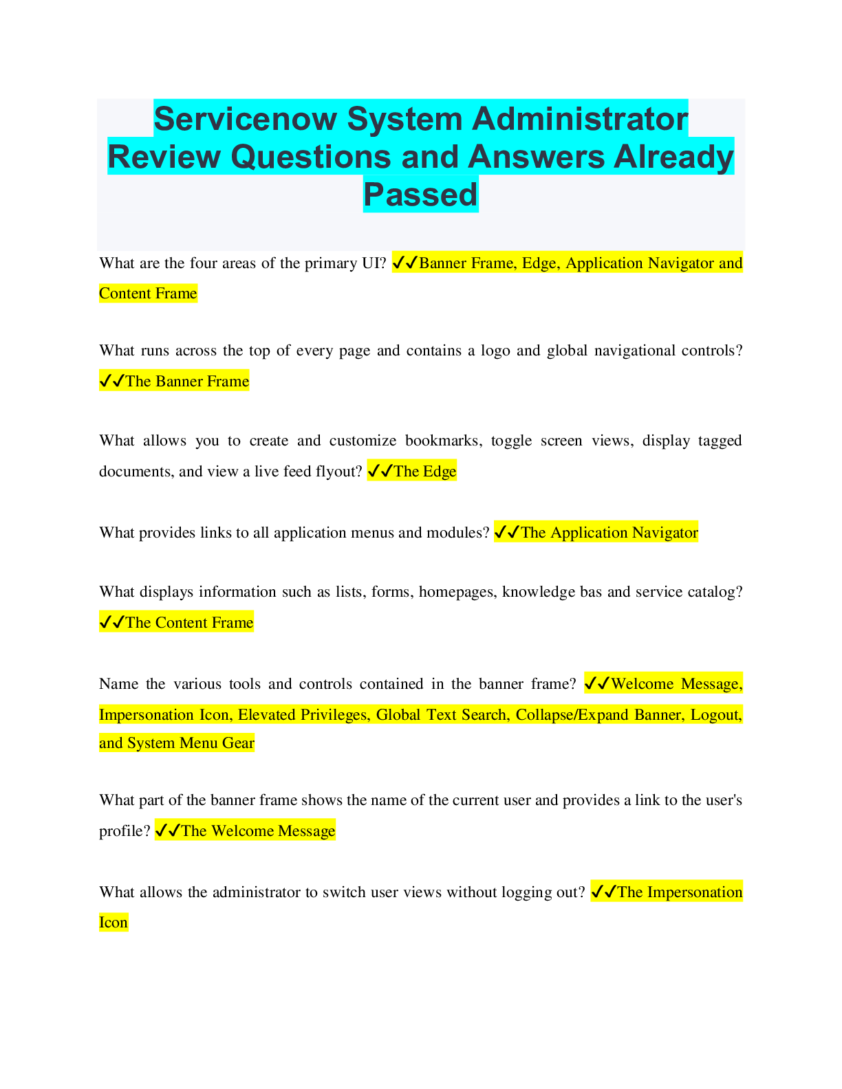 Servicenow System Administrator Review Questions and Answers Already ...