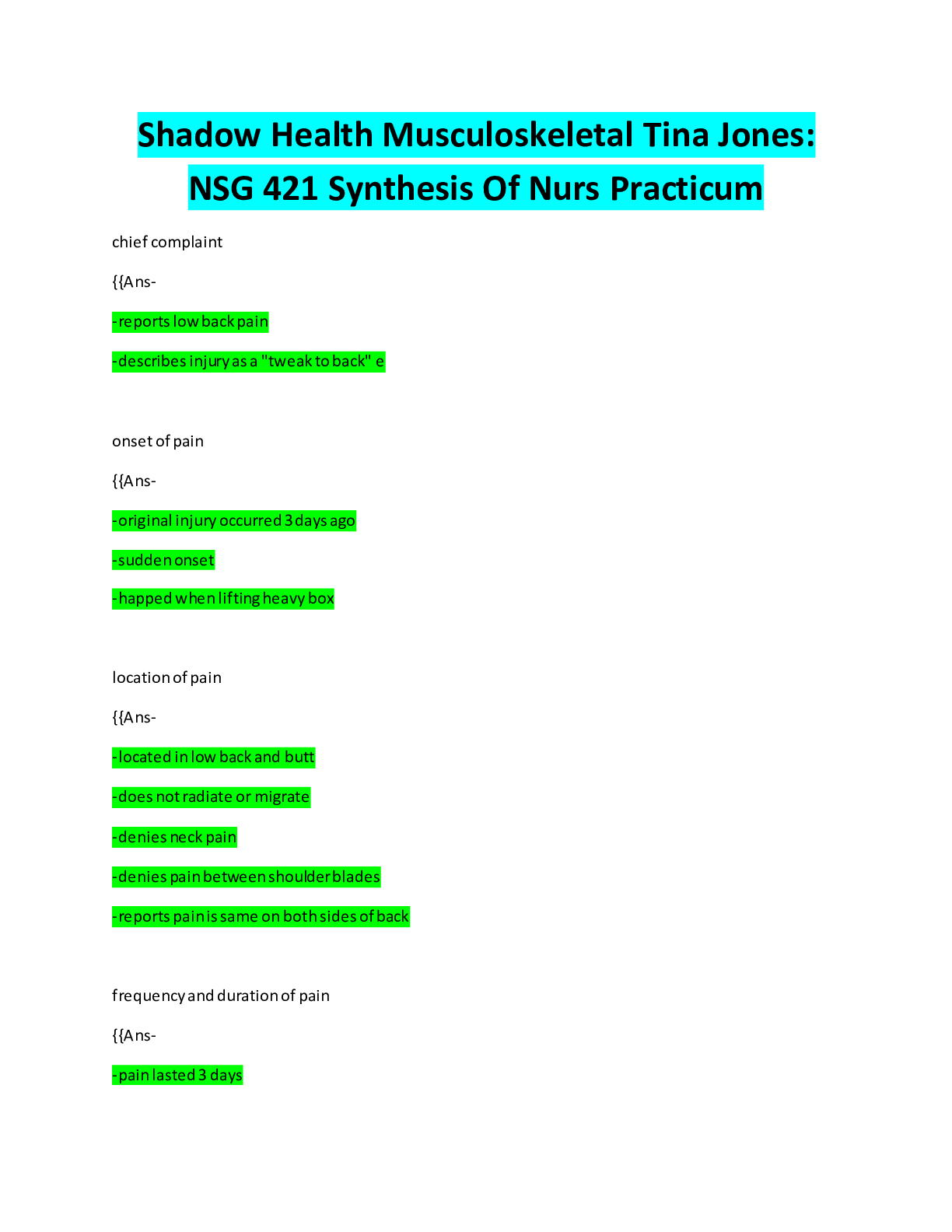 Shadow Health Musculoskeletal Tina Jones: NSG 421 Synthesis Of Nurs ...
