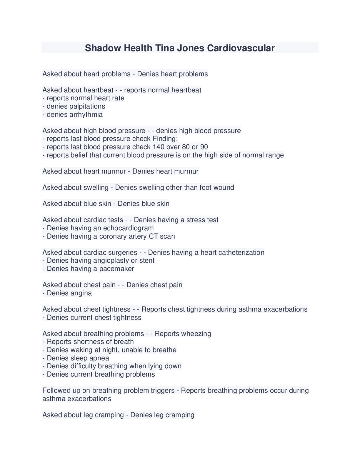 Shadow Health | Tina Jones | Cardiovascular 2022/2023/Shadow Health ...