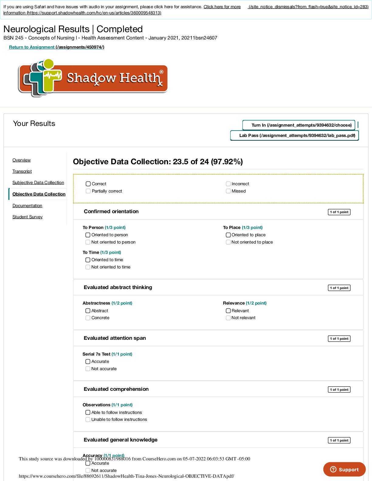 ShadowHealth - Tina Jones_Neurological_OBJECTIVE DATA - Scholarfriends