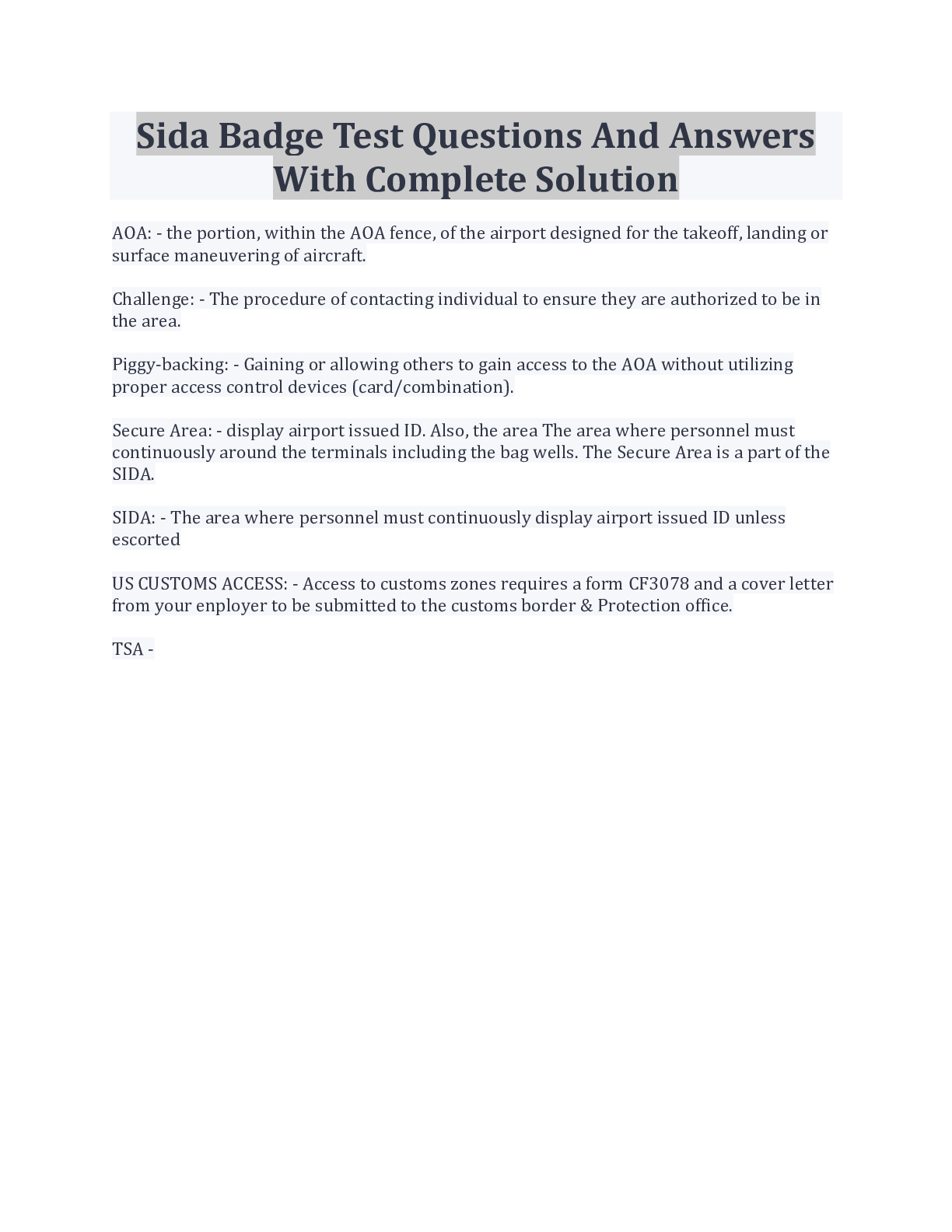 Sida Badge Test Questions And Answers With Complete Solution ...