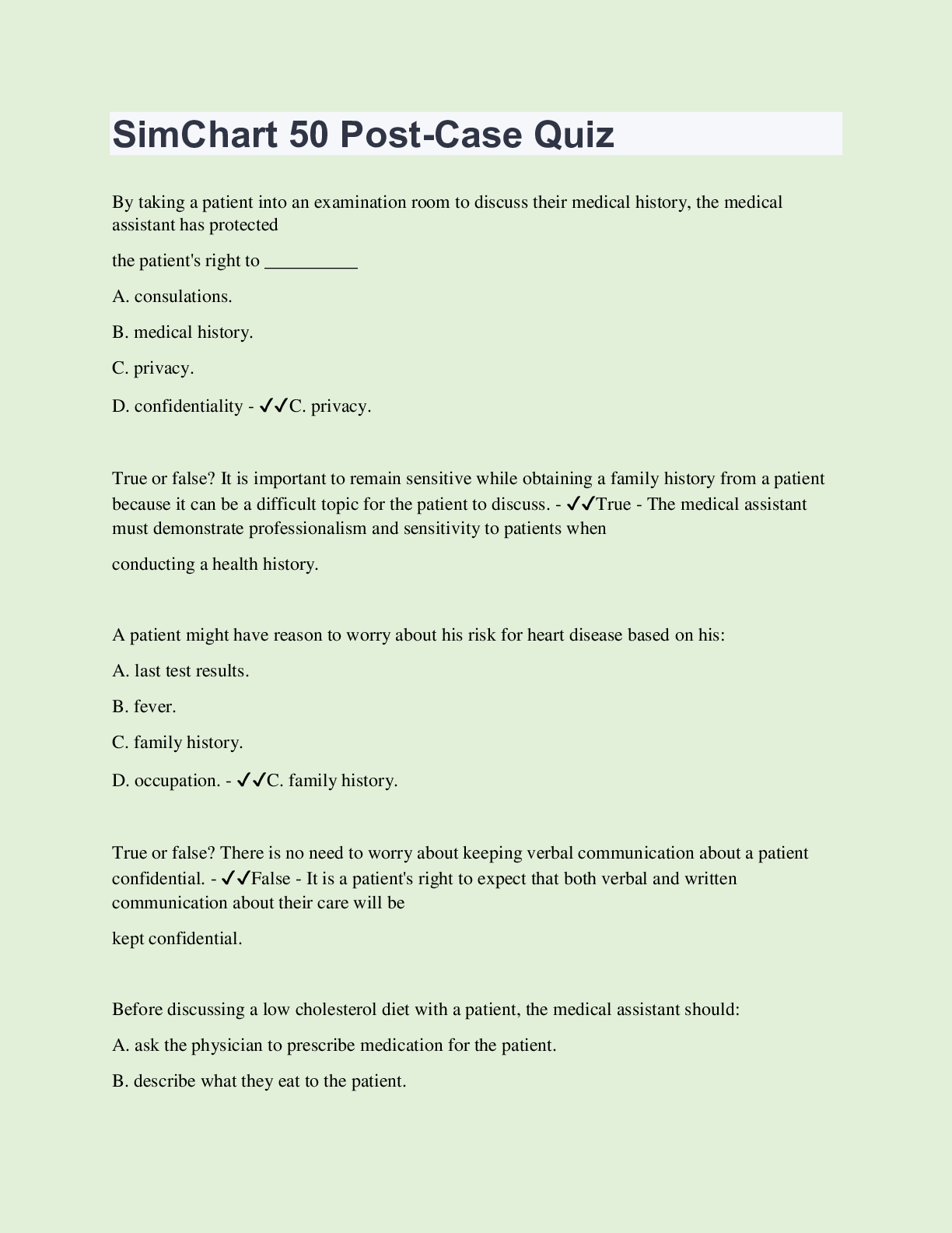 SimChart 50 Post-Case Quiz | Questions with 100% Correct Answers ...