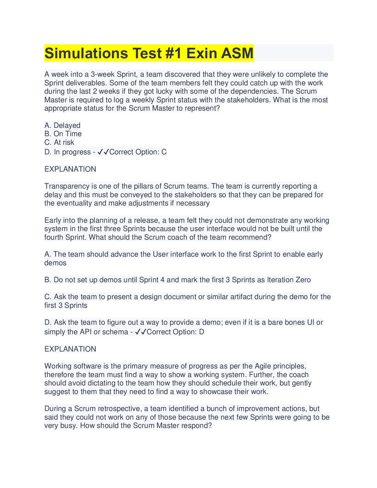 Bundle for Simulation 1, 2, 3 & 4 ASM Exin Tests - Scholarfriends