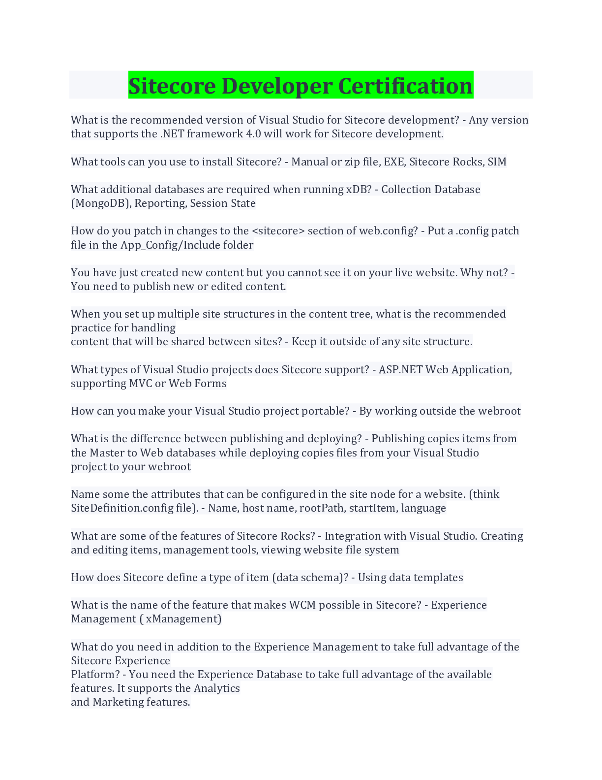 Sitecore Developer Certification Questions And Answers - Scholarfriends
