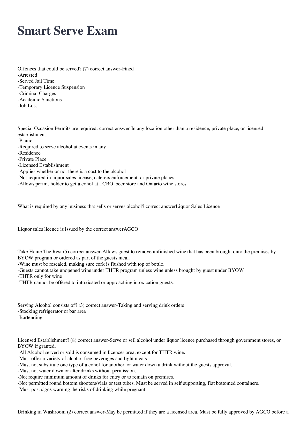 Smart Serve Exam 2022/2023 (questions and answers ) - Scholarfriends