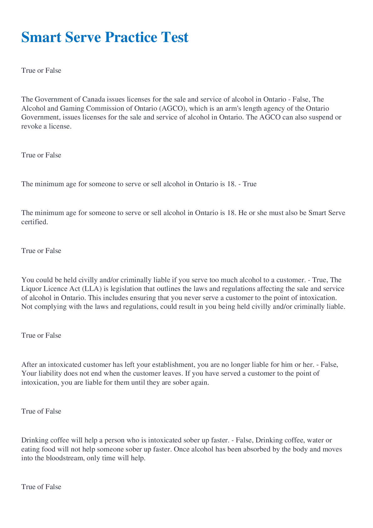 Smart Serve Practice Test latest 2022/2023 - Scholarfriends
