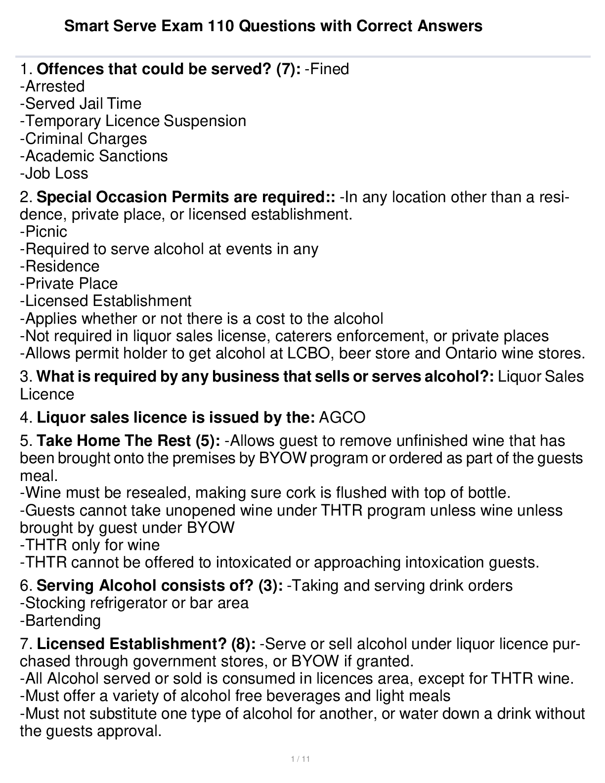 Smart Serve Exam 110 Questions with Correct Answers – Scholarfriends ...