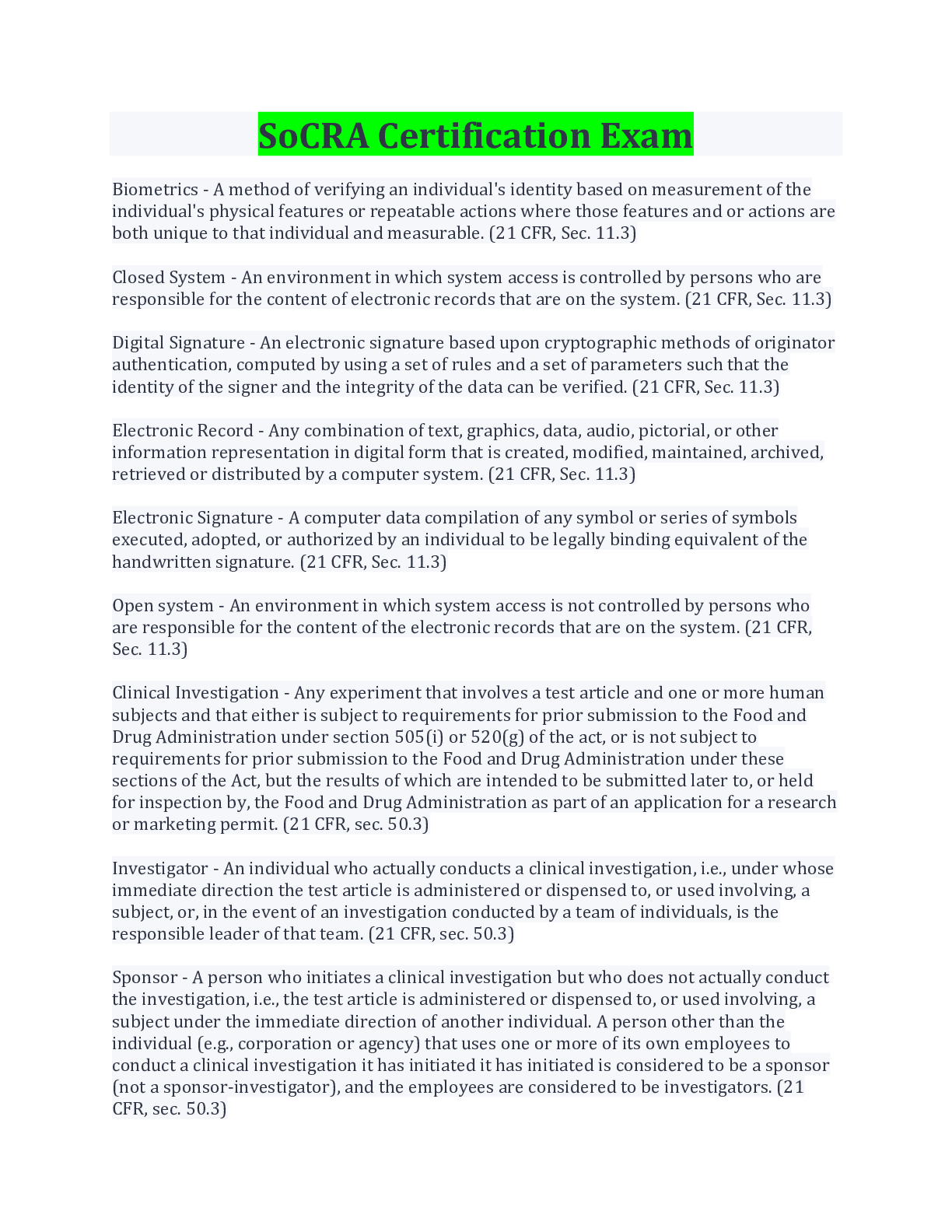 SoCRA Certification Exam| 140 QUESTIONS| WITH COMPLETE SOLUTION ...