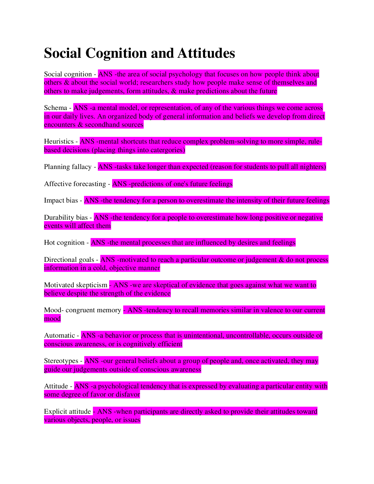 Social Cognition and Attitudes/COMPLETE SOLUTION - Scholarfriends