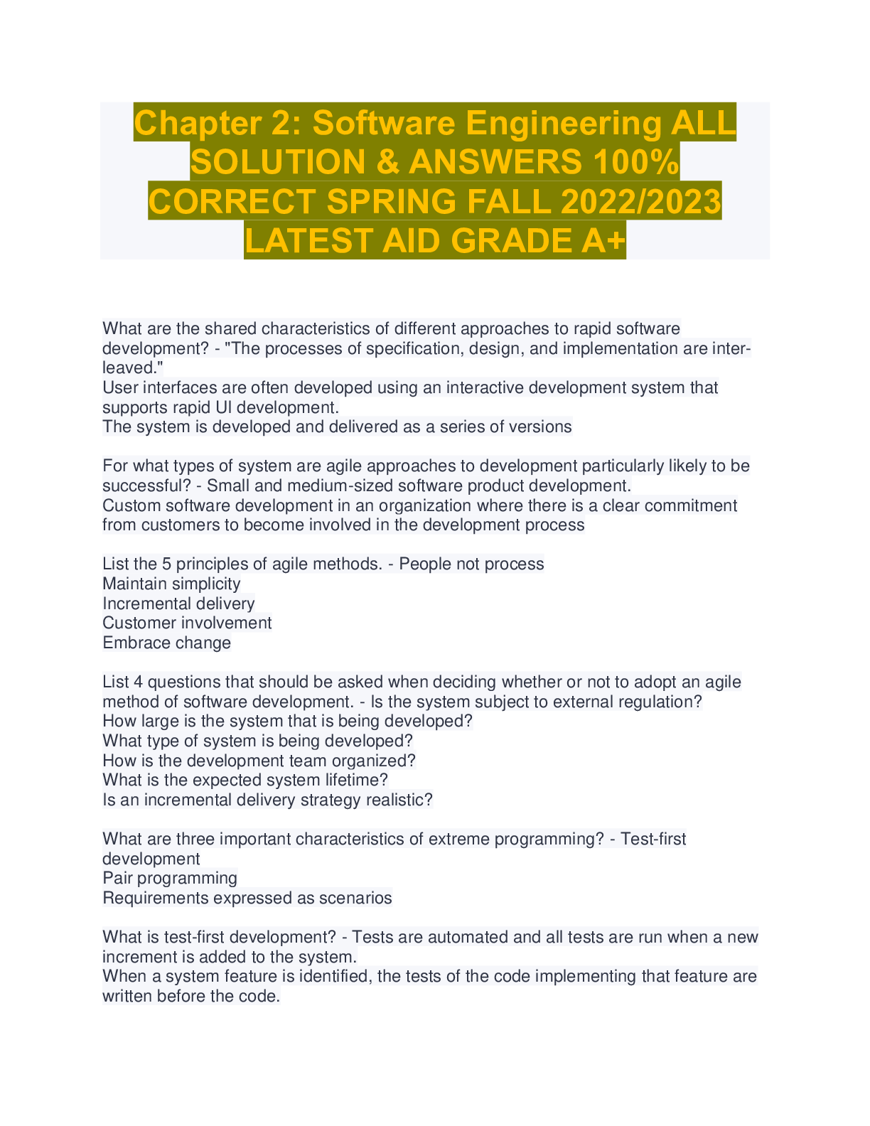 Chapter 2: Software Engineering ALL SOLUTION & ANSWERS 100% CORRECT ...