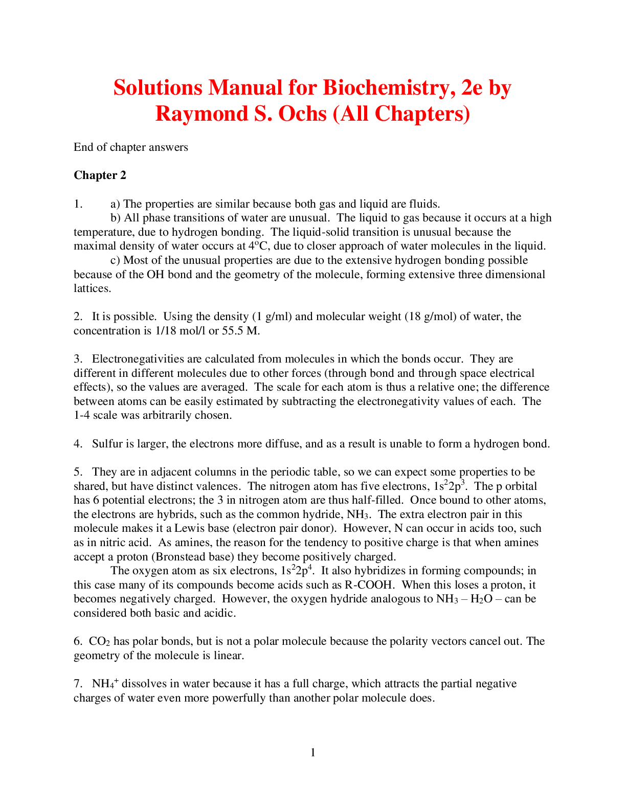 Biochemistry, 2e Raymond S. Ochs (Solutions Manual) – Scholarfriends ...