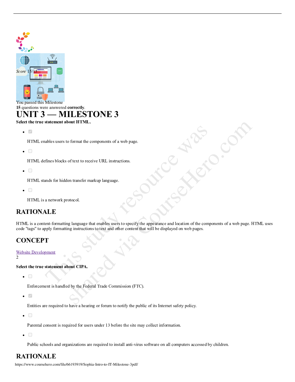 Sophia Learning - Introduction to Information Technology - Milestone ...