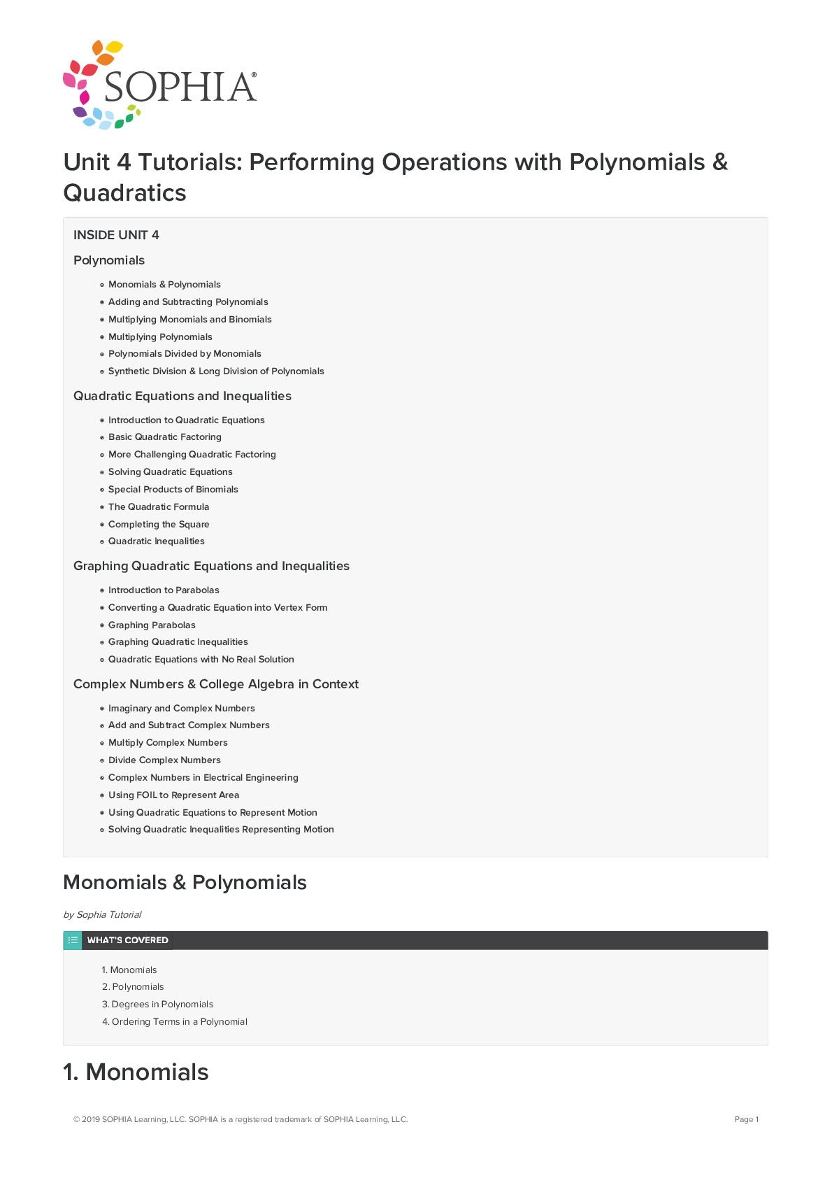 Sophia Unit 4 Tutorials Performing Operations with Polynomials ...