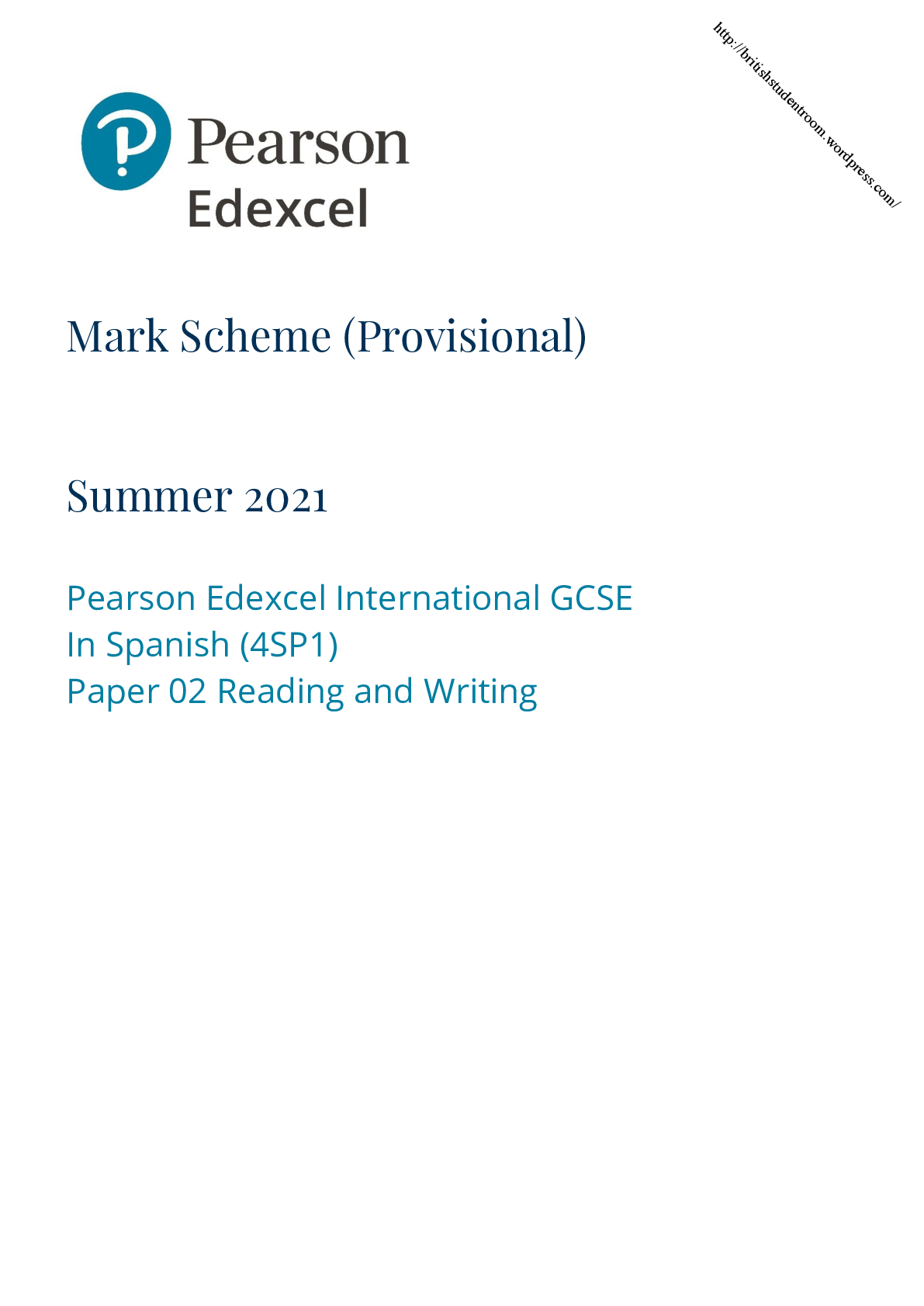 Pearson Edexcel International GCSE_Spanish_4SP1/02 Mark Scheme June ...