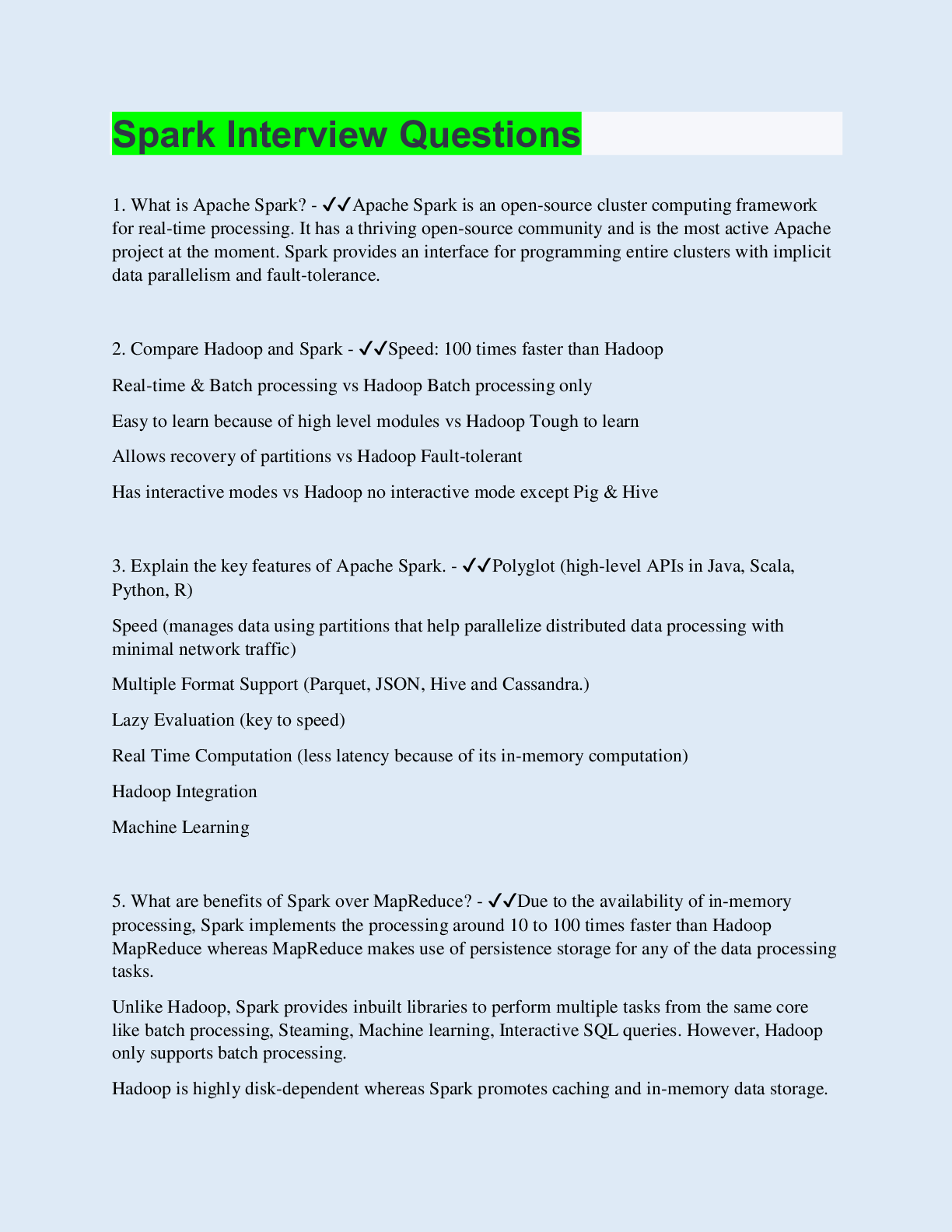 Spark Interview Questions - Scholarfriends