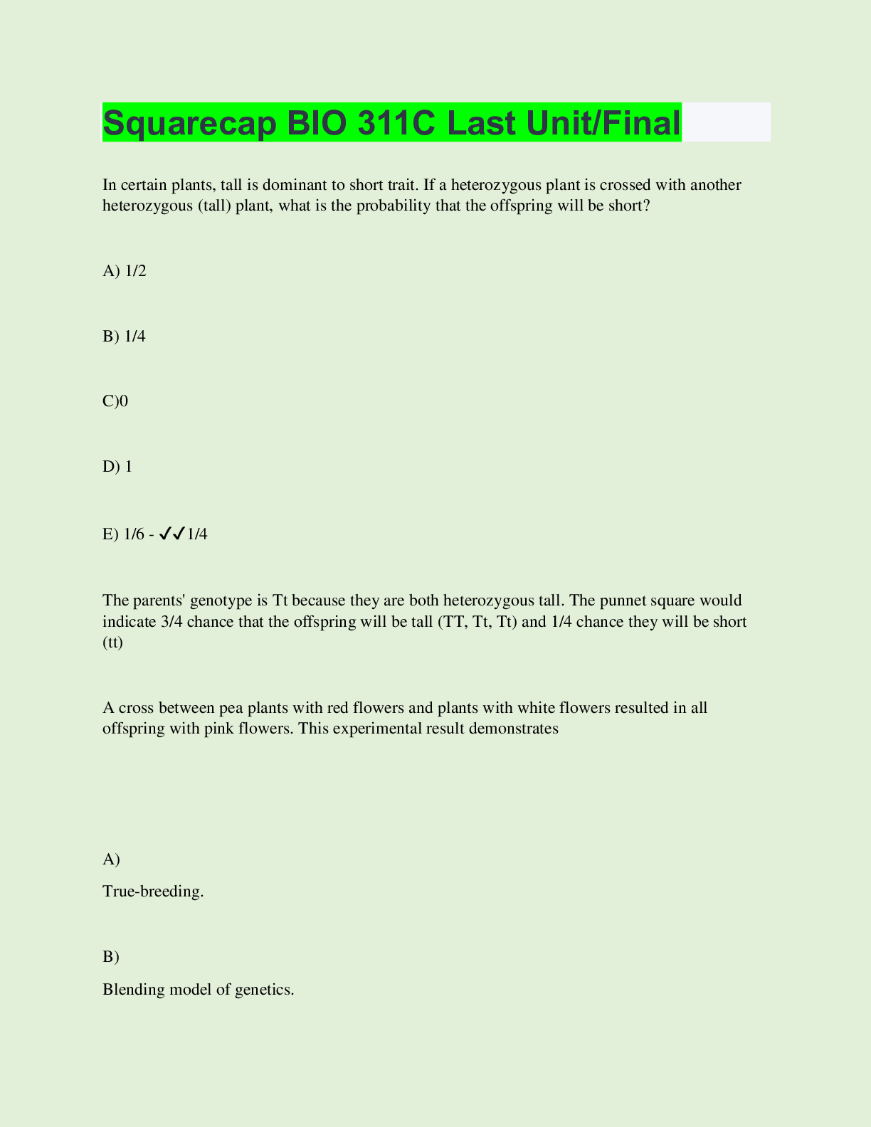 Squarecap BIO 311C Last Unit/Final | with 100% Correct Answers ...