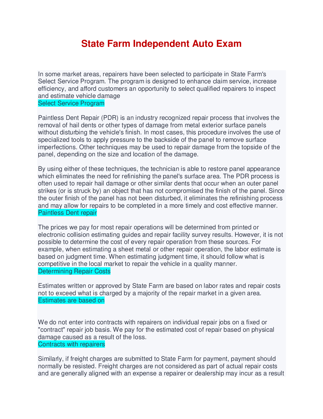 State Farm Independent Auto Exam: Questions & Answers: Updated A+ ...