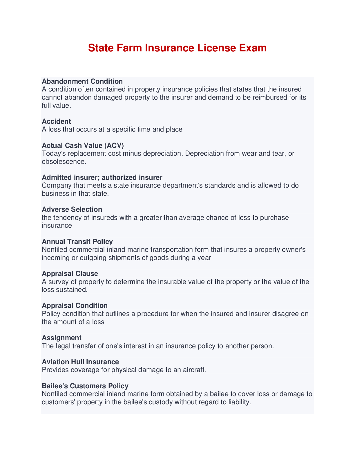 State Farm Insurance License Exam; Questions & Answers: Guaranteed A+ ...