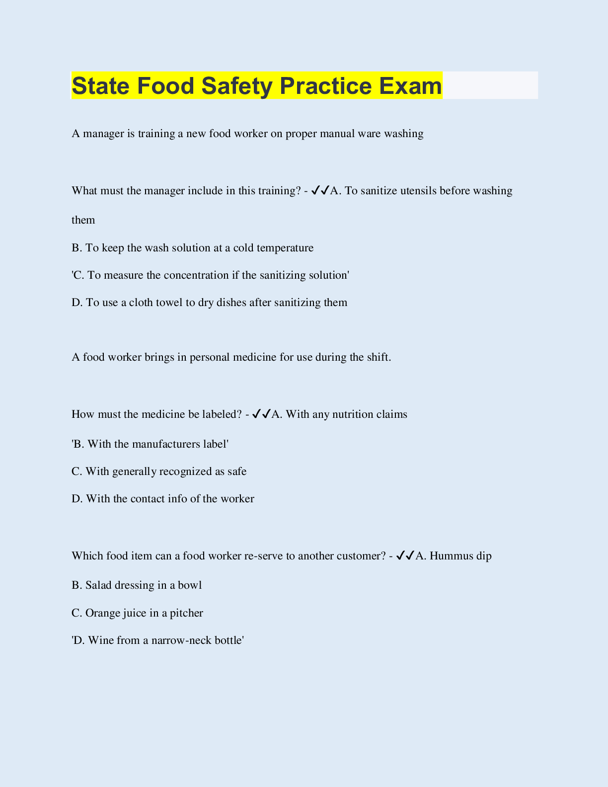 State Food Safety Practice Exam - Scholarfriends
