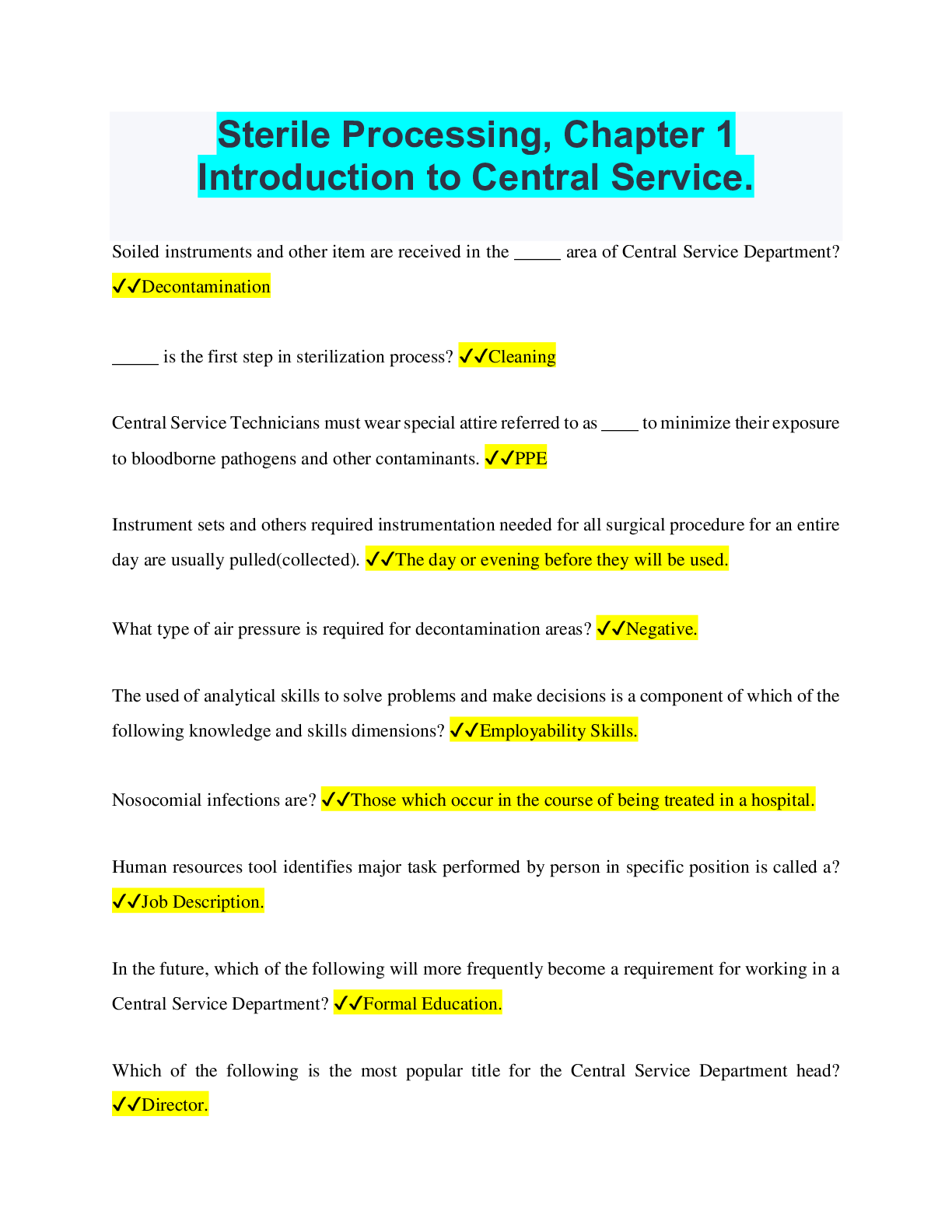 Sterile Processing, Chapter 1 Introduction to Central Service ...