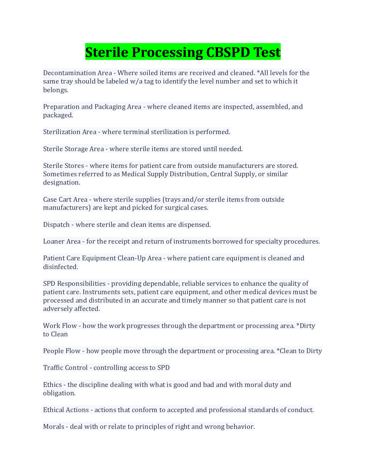 Sterile Processing CBSPD Test Terms And Explanation Latest Update ...