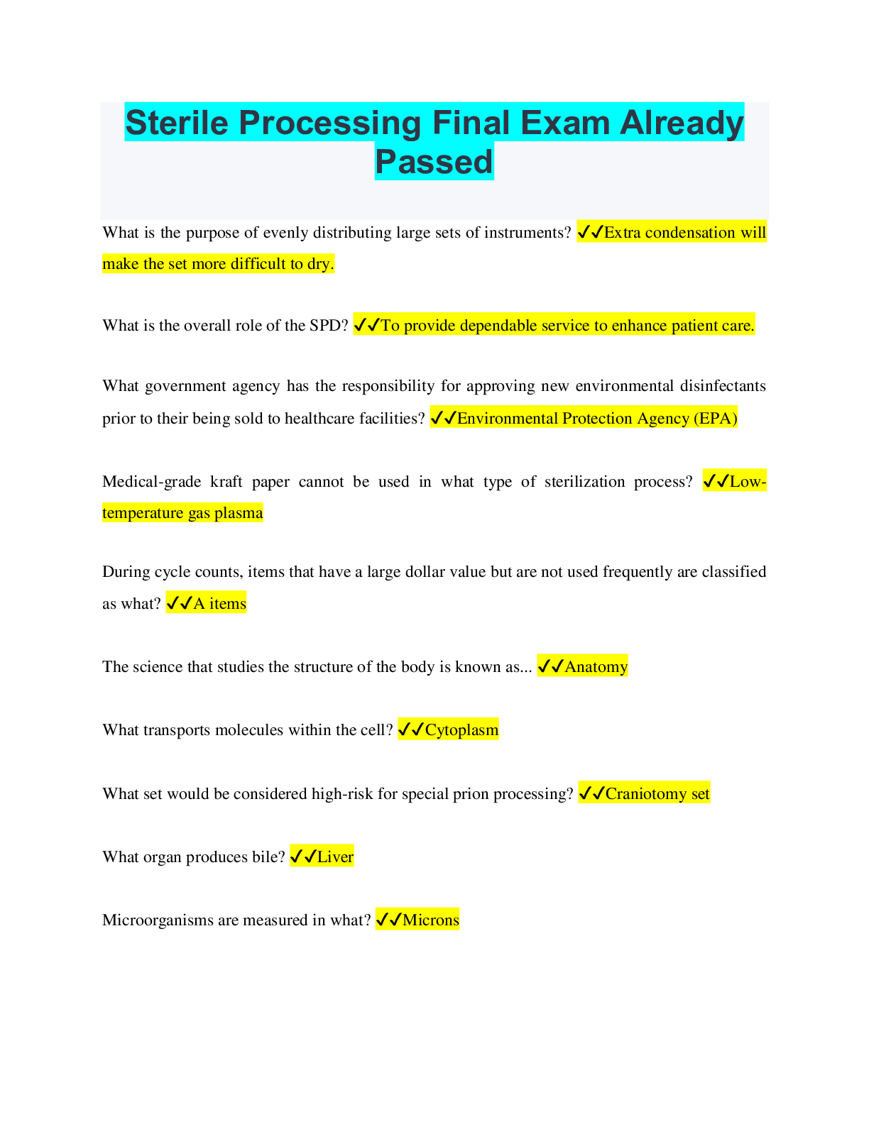 Bundle for Sterile Processing Tests Compilation | Updated & Verified ...