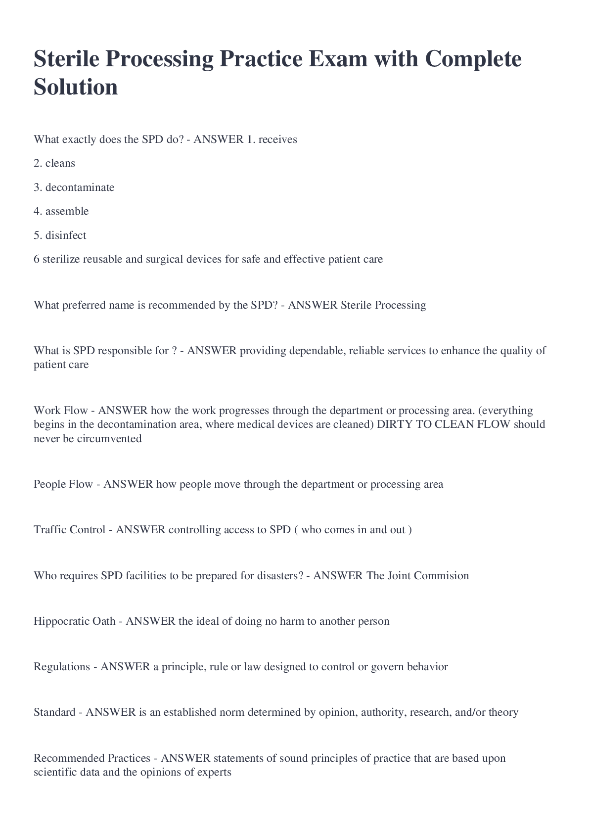 Sterile Processing Practice Exam with Complete Solution - Scholarfriends