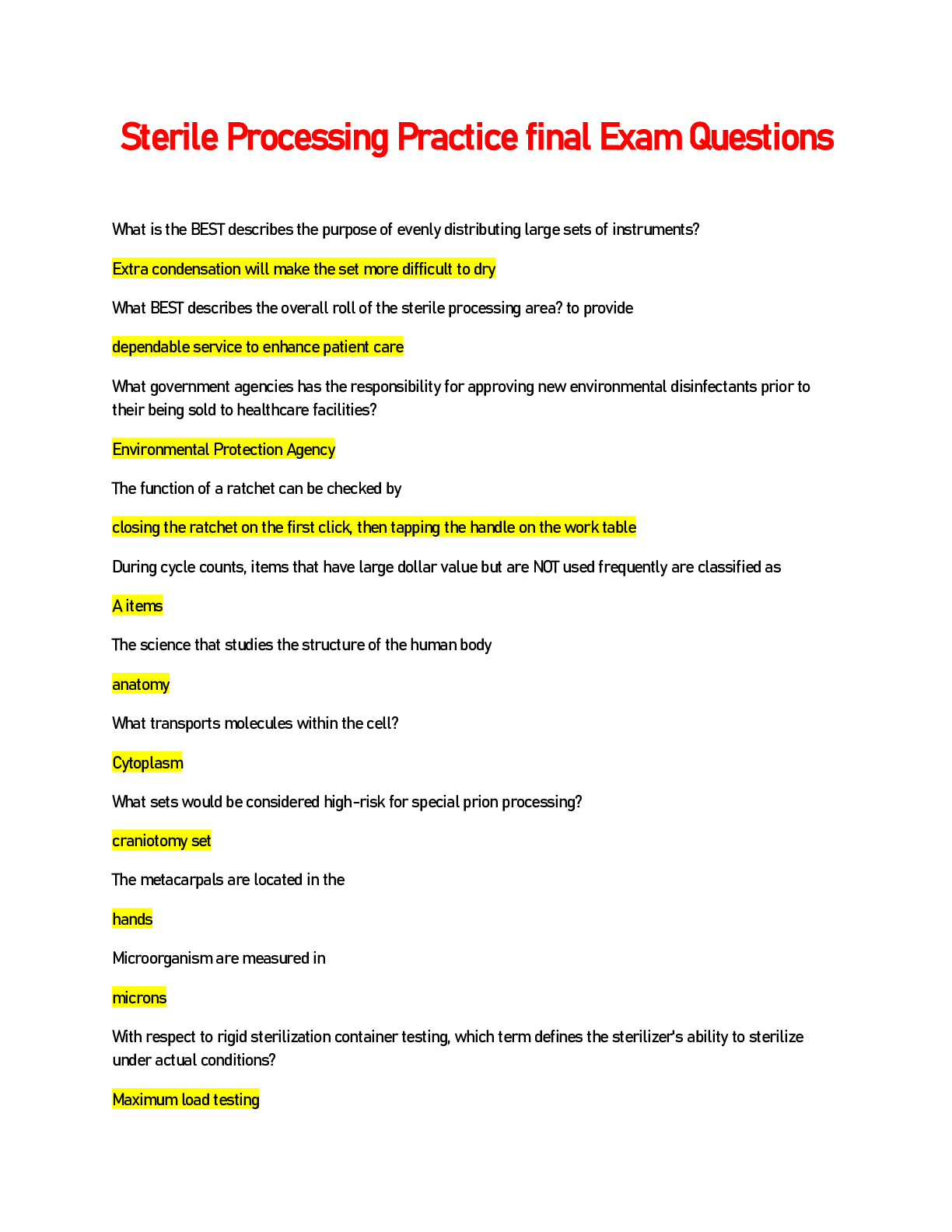 Sterile Processing Practice final Exam Questions – Scholarfriends ...
