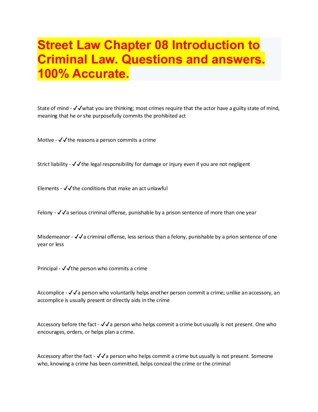 Street Law Chapter 08 Introduction to Criminal Law. Questions and ...