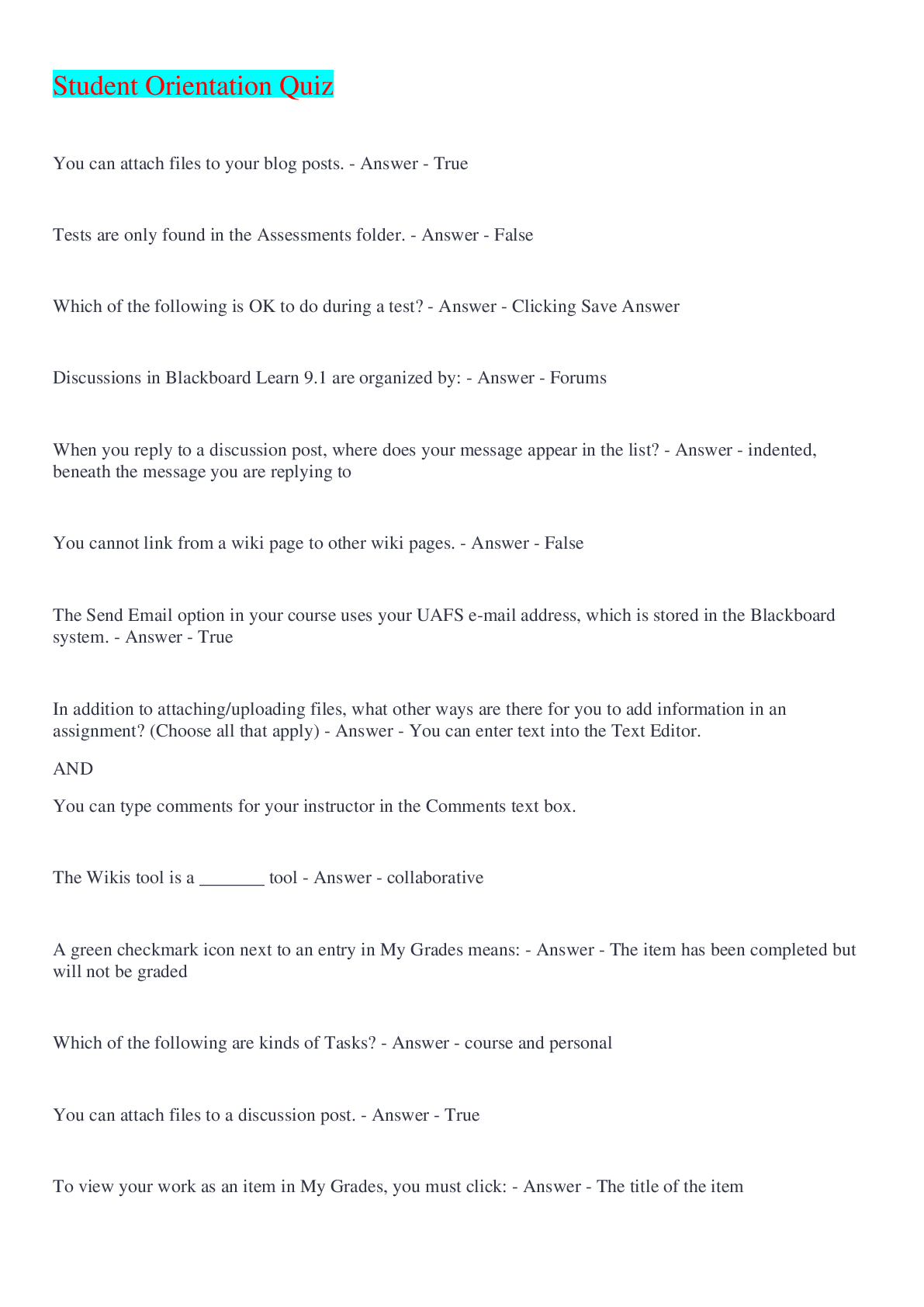 Student Orientation Quiz Questions And Answers 2022/2023 ...