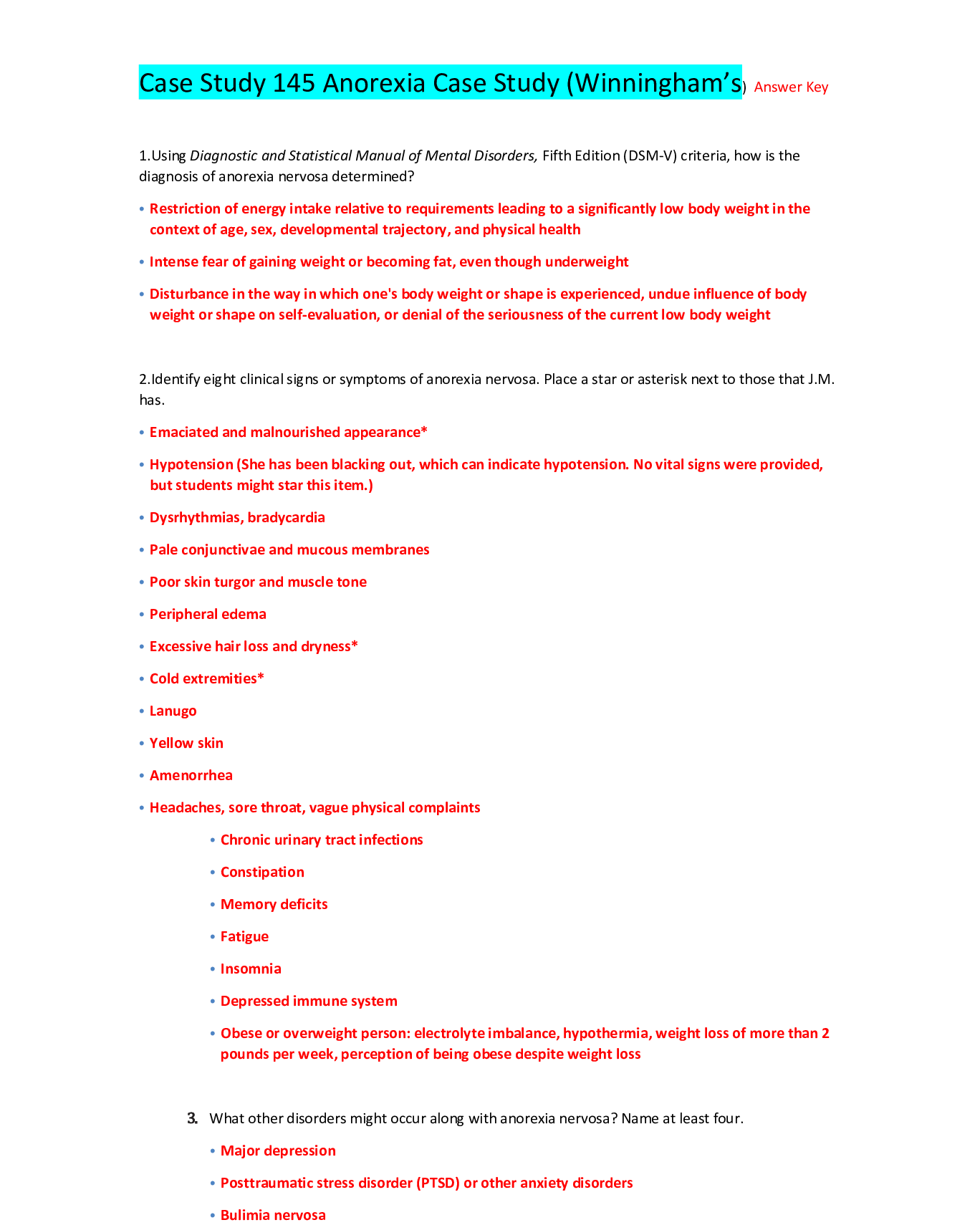 Case Study 145 Anorexia Case Study (answers) 100% all correct_latest ...