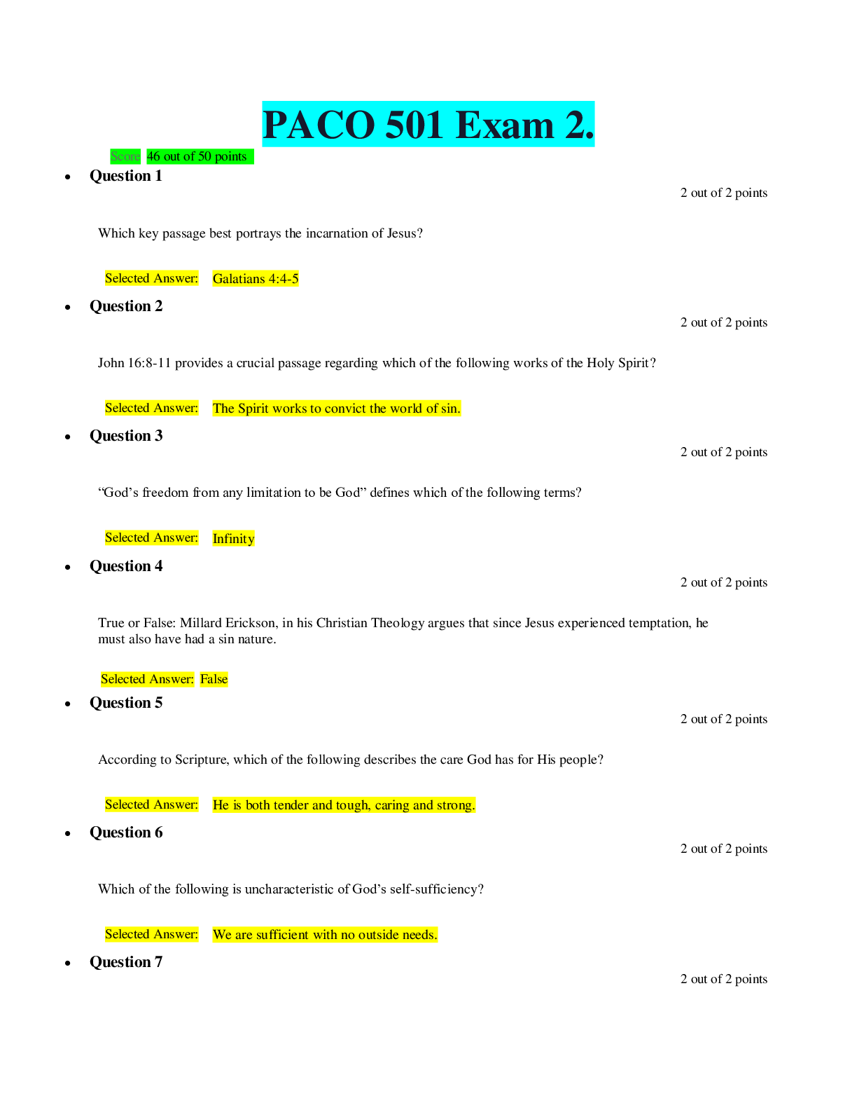 PACO 501 Exam 2; Latest 2019/20 Complete solution, Attempt score; 48 ...