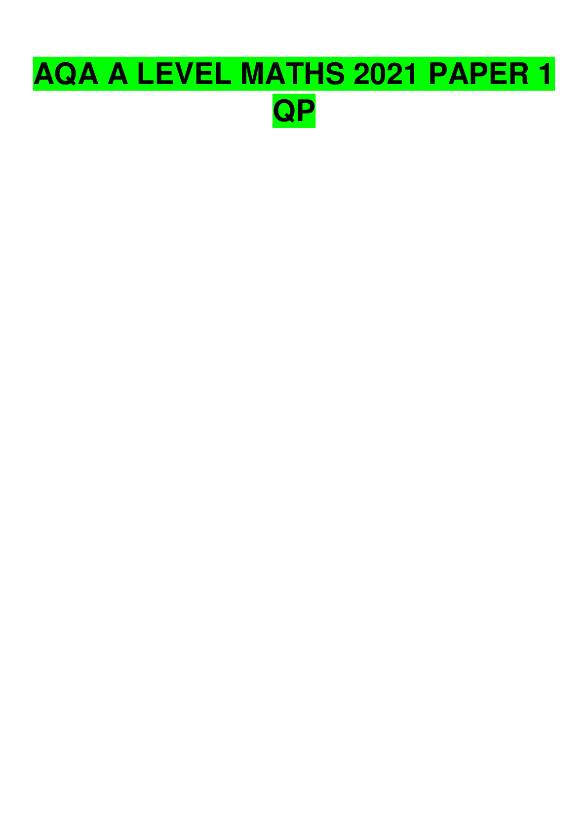 AQA A LEVEL MATHS 2021 PAPER 1 QP - Scholarfriends
