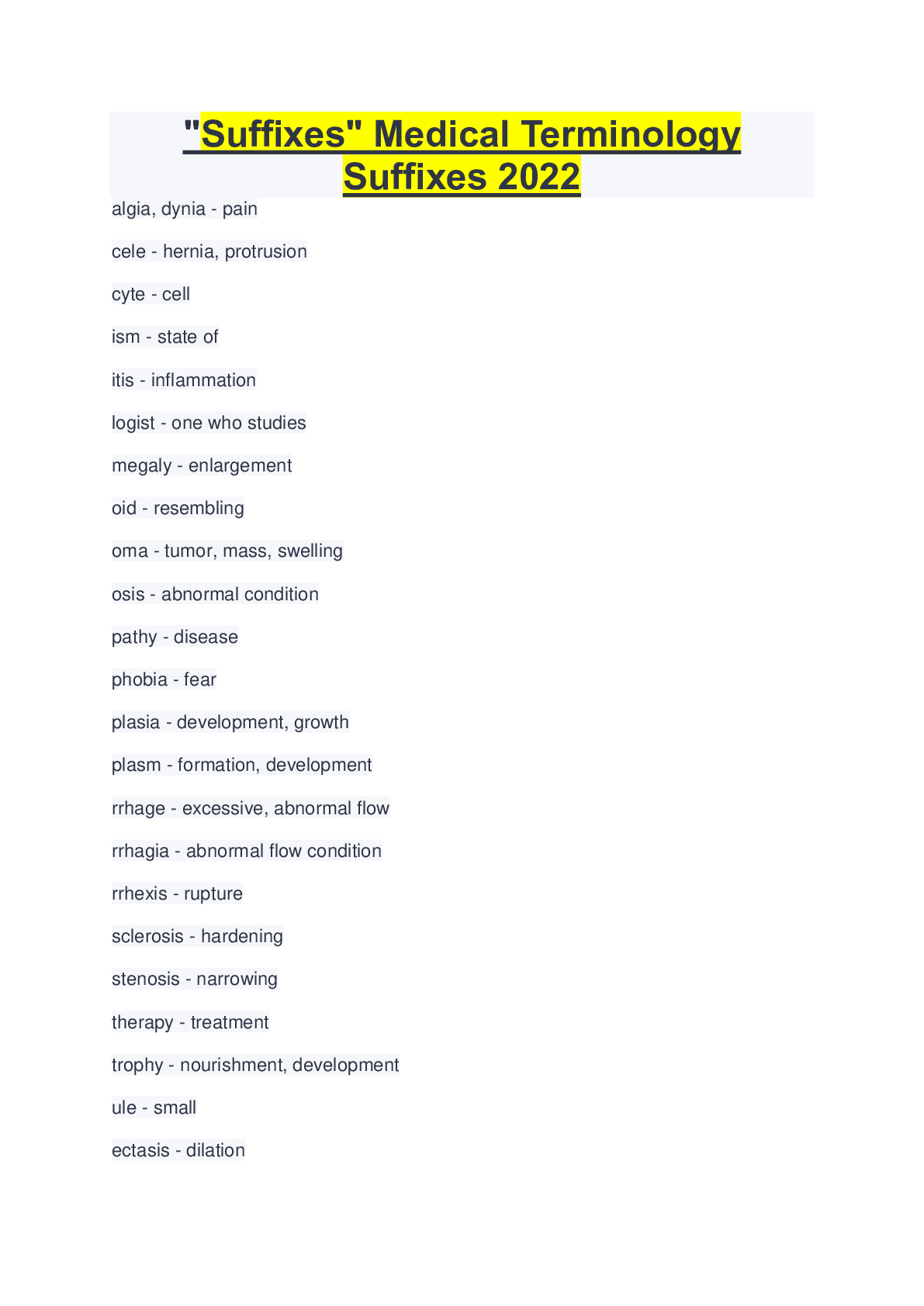 "Suffixes" Medical Terminology Suffixes 2022 - Scholarfriends