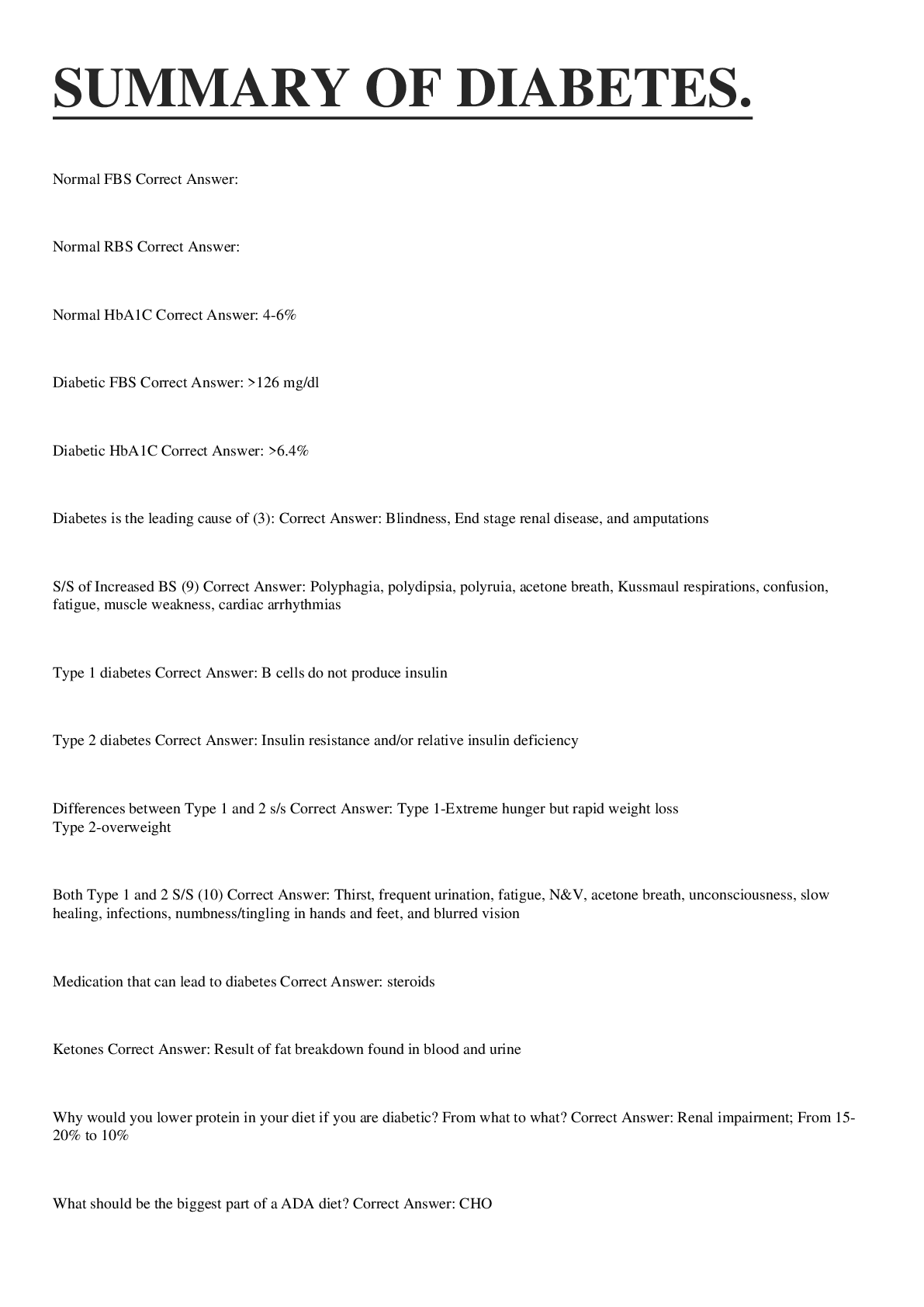 SUMMARY OF DIABETES. - Scholarfriends