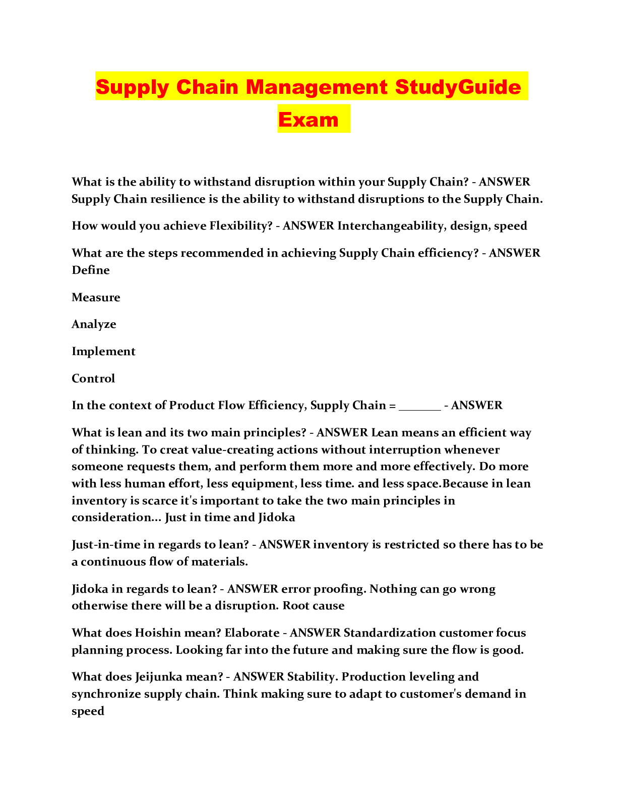 Supply Chain Management StudyGuide Exam – Scholarfriends - Scholarfriends