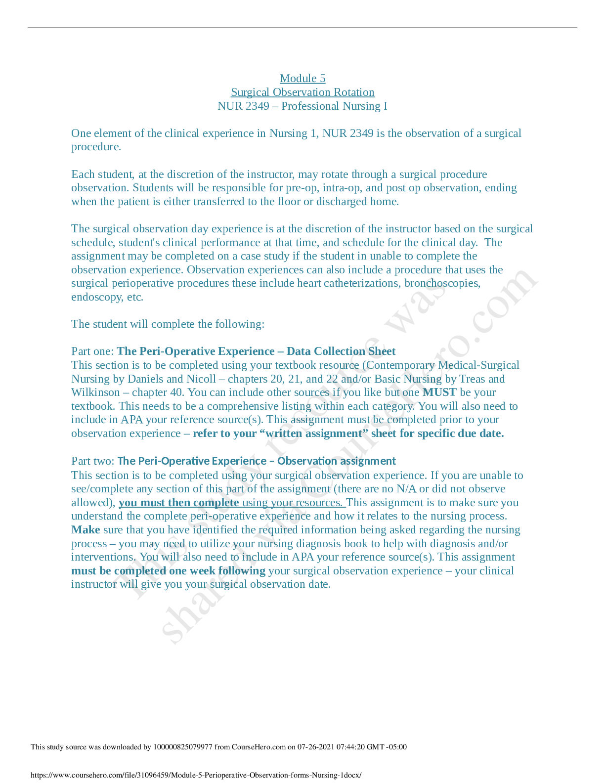 NUR 2349 Module 5 - Perioperative Observation forms-Nursing 1 ...