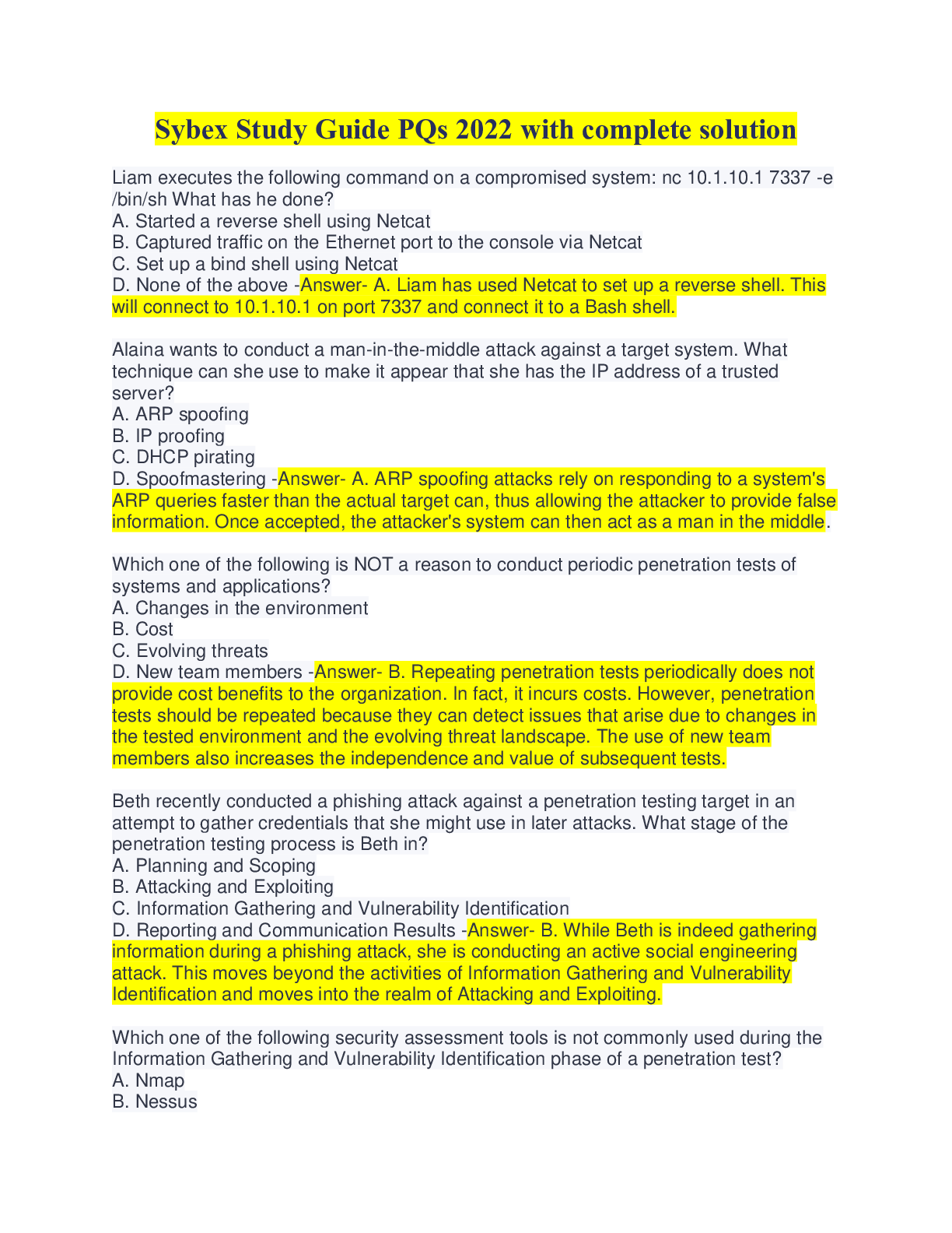 Sybex Study Guide PQs 2022 with complete solution - Scholarfriends