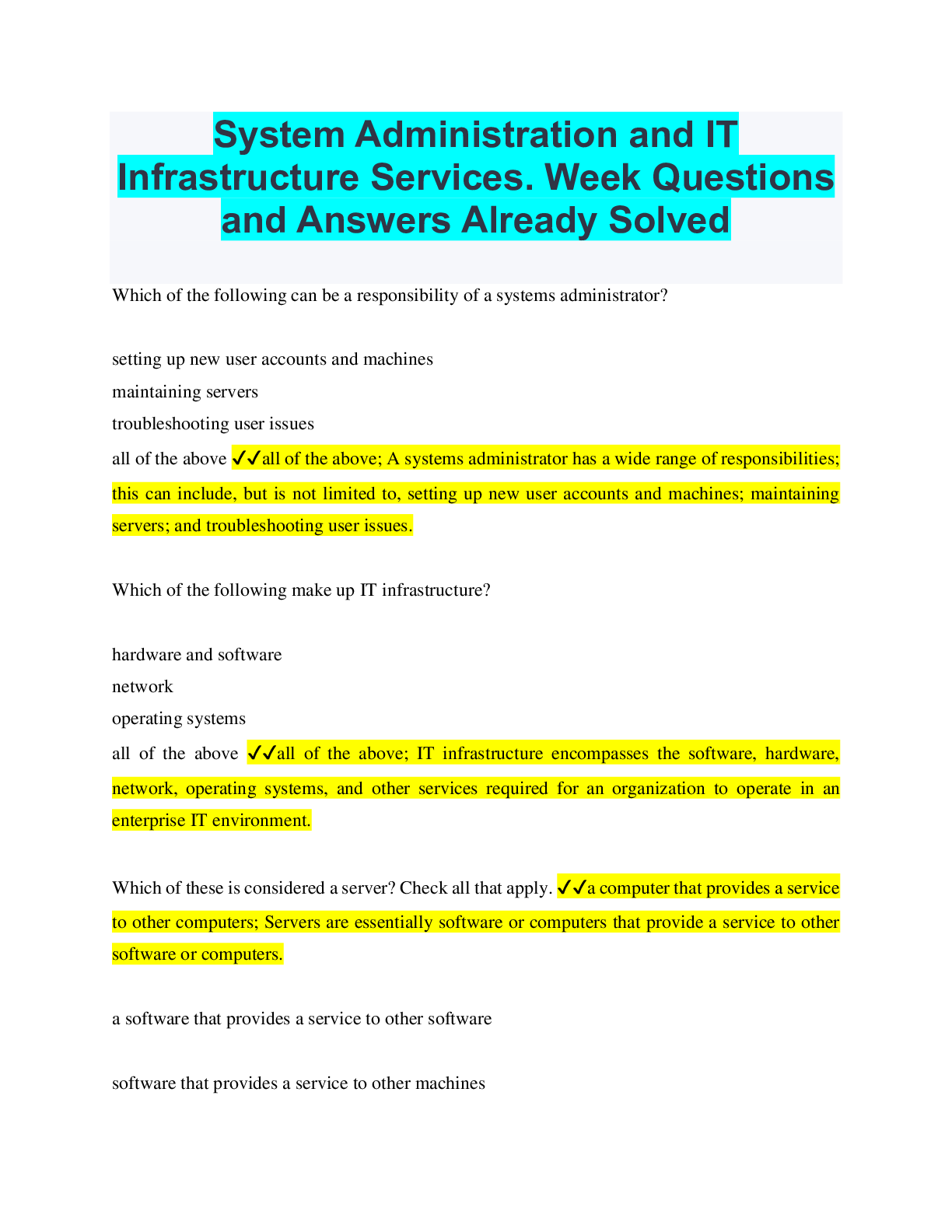 System Administration and IT Infrastructure Services. Week Questions ...