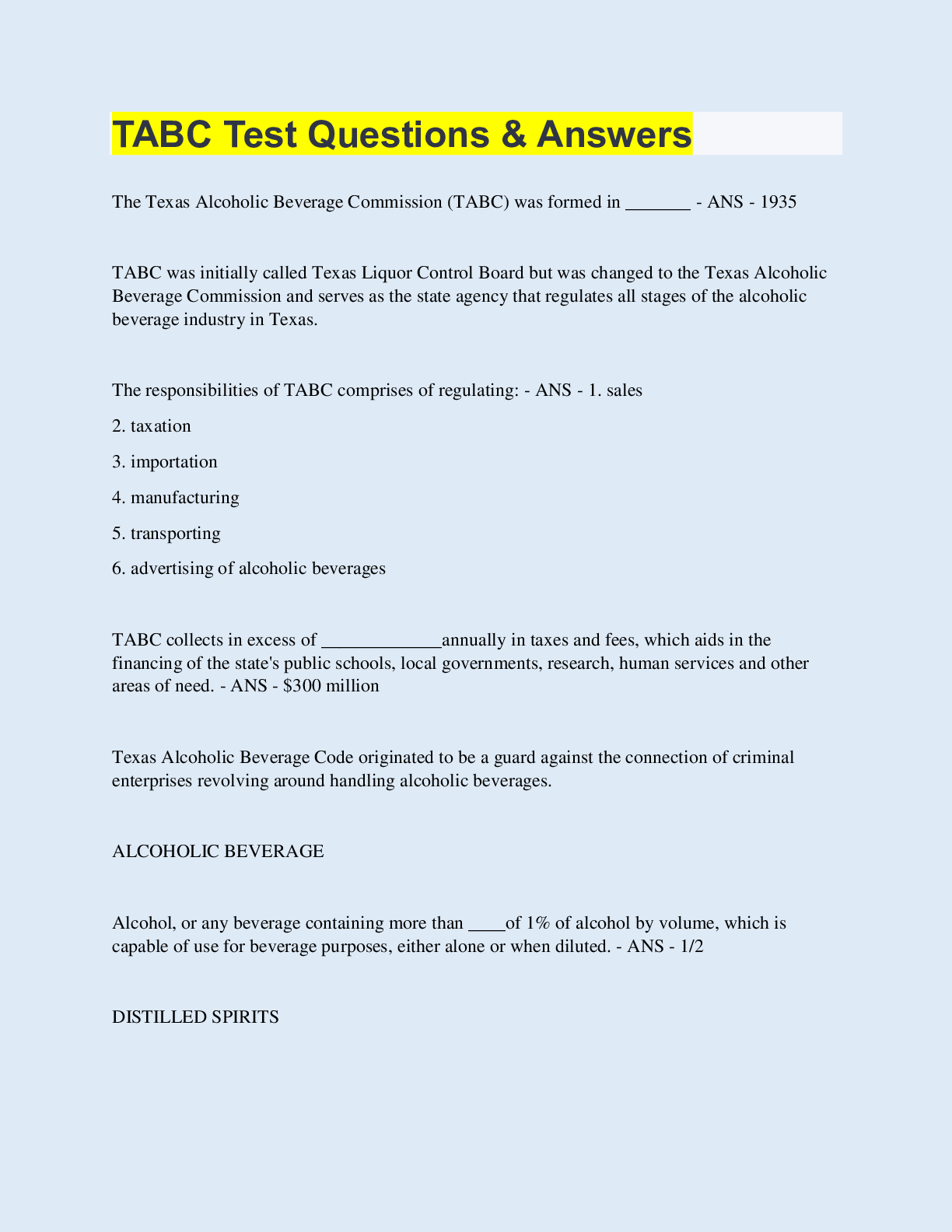 TABC Test Questions & Answers - Scholarfriends