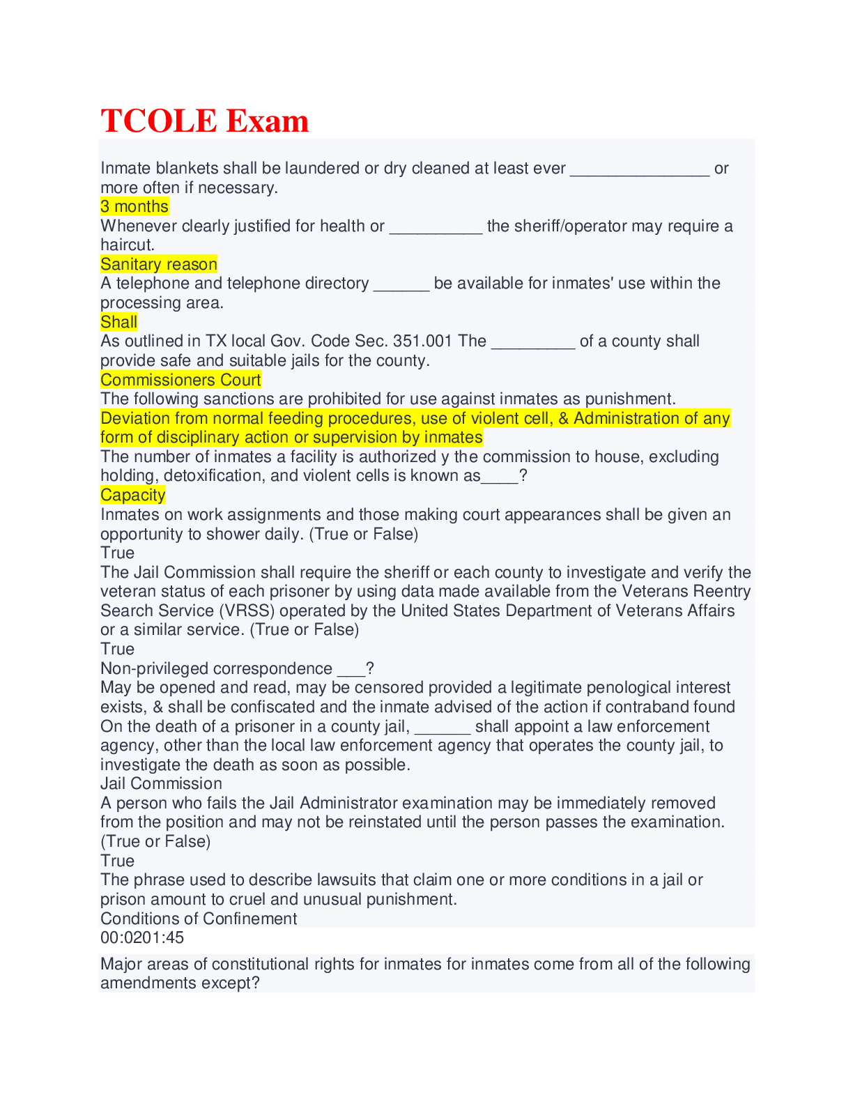 TCOLE Exam With Verified Answers/Top Score A+ - Scholarfriends