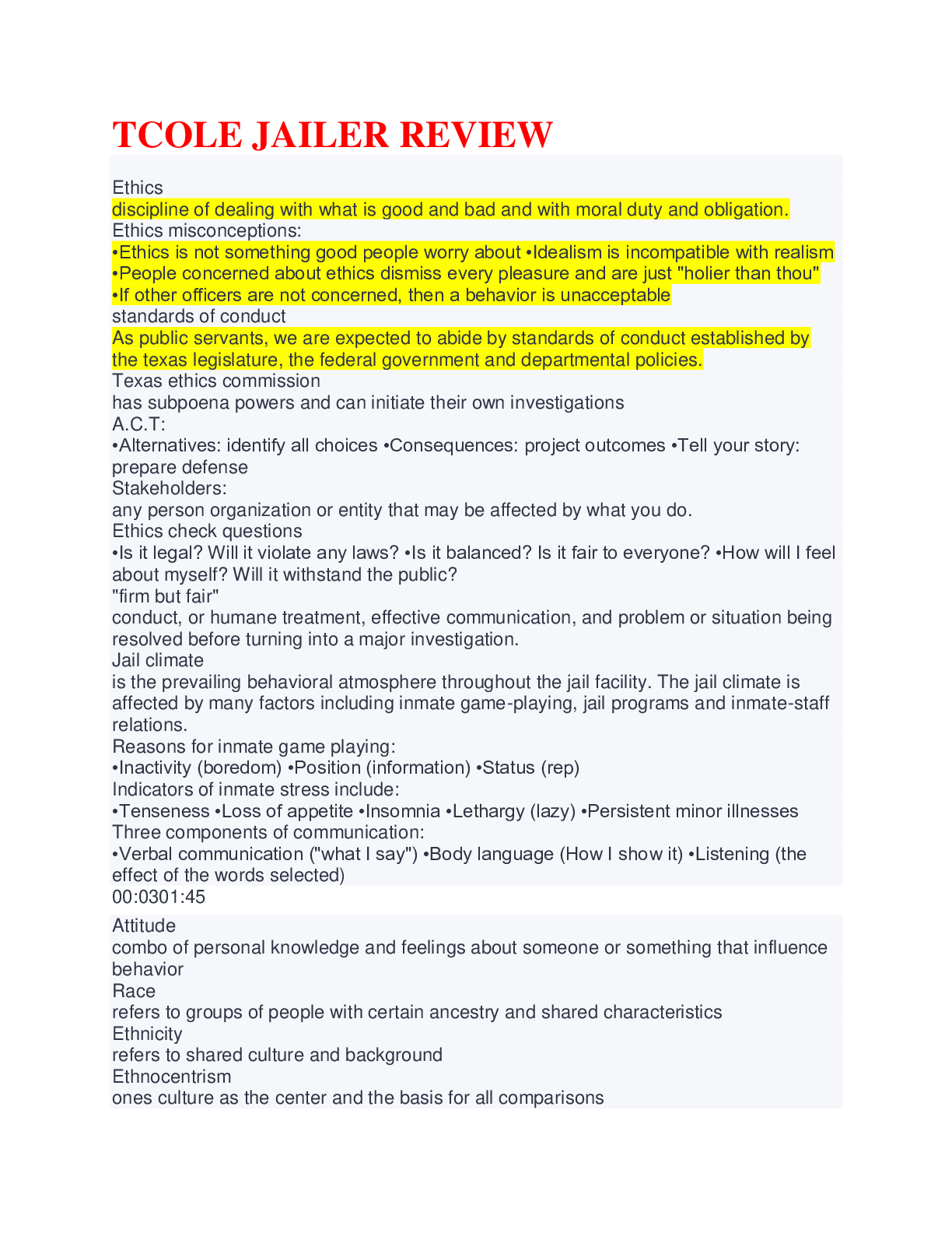 TCOLE JAILER REVIEW QUESTIONS AND ANSWERS/Rated A+ - Scholarfriends