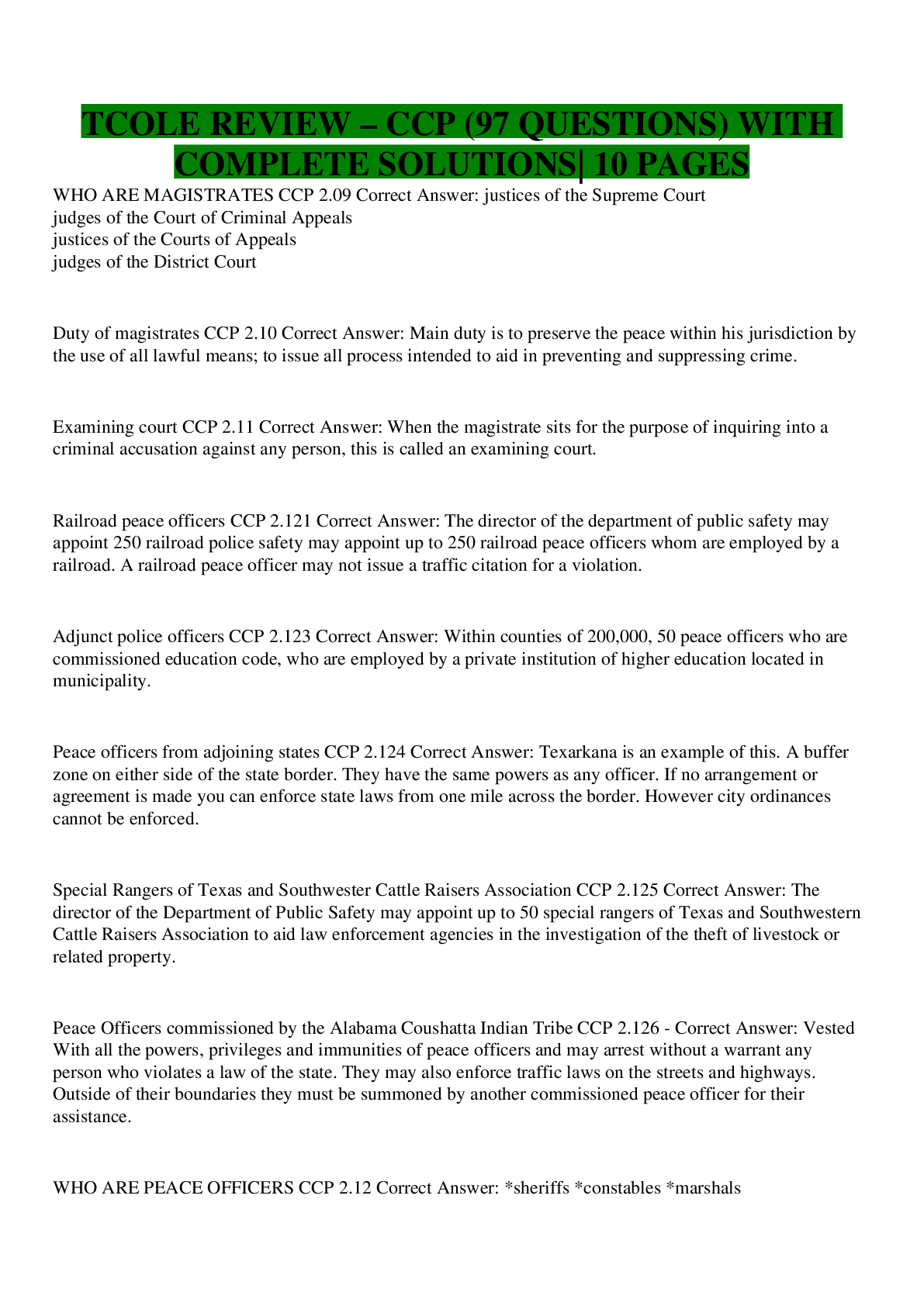 TCOLE(Texas Commission on Law Enforcement)|WITH COMPLETE SOLUTIONS ...